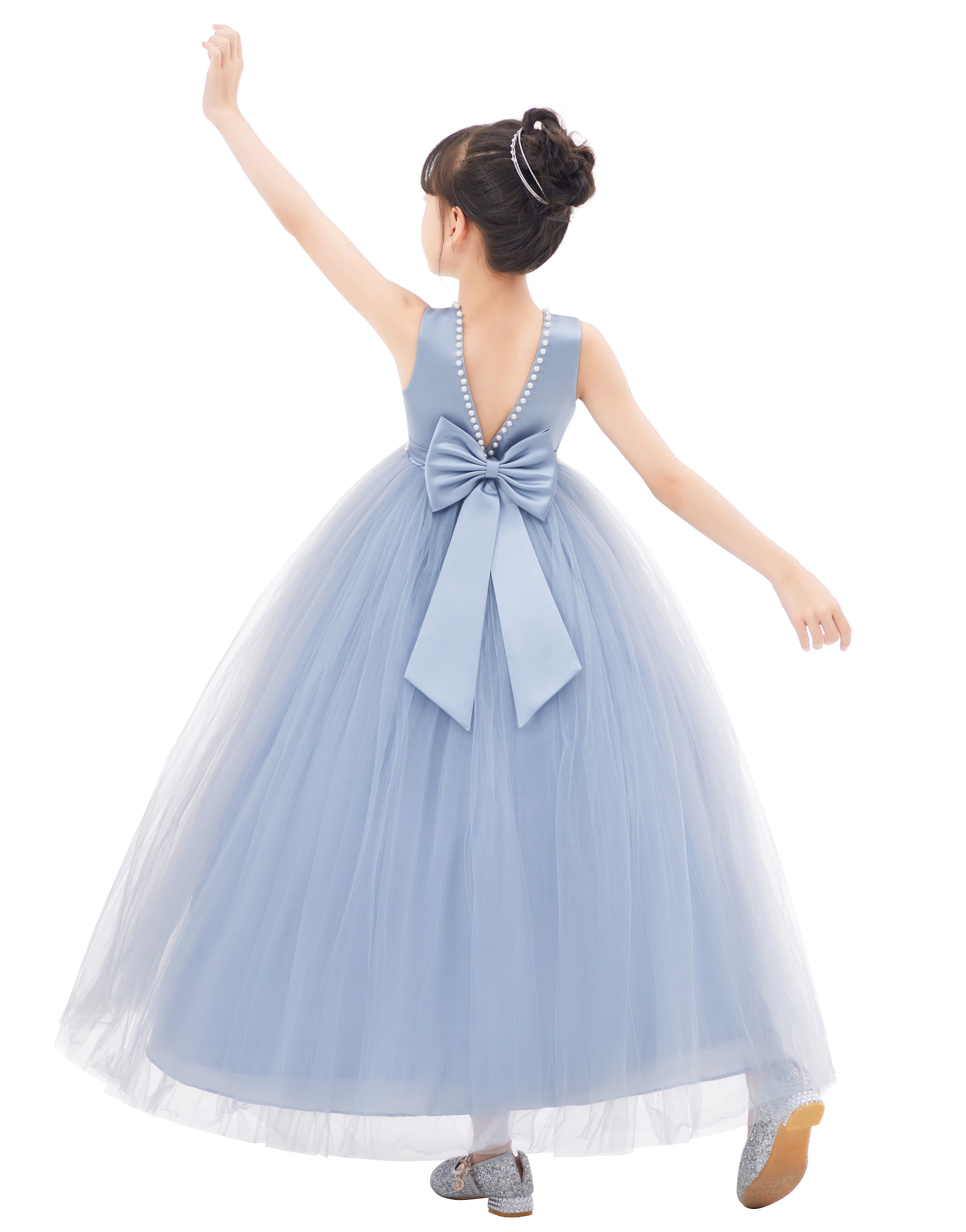 Ekidsbridal Girl Ceremonial Flower Girl Dress - V-Back Satin Tulle with ...