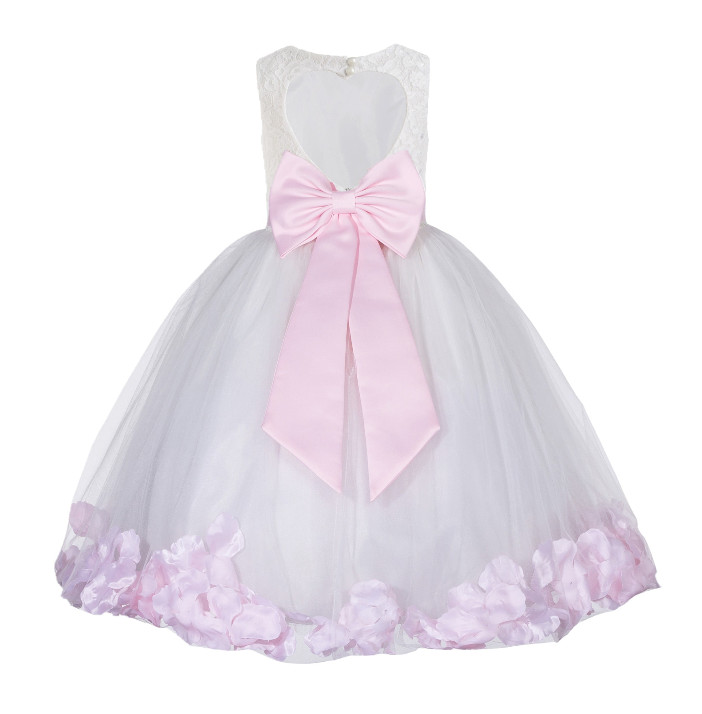 Ekidsbridal Girl Christening Flower Girl Dress - Ivory Lace Heart Cutout with Petals 185T-A ...