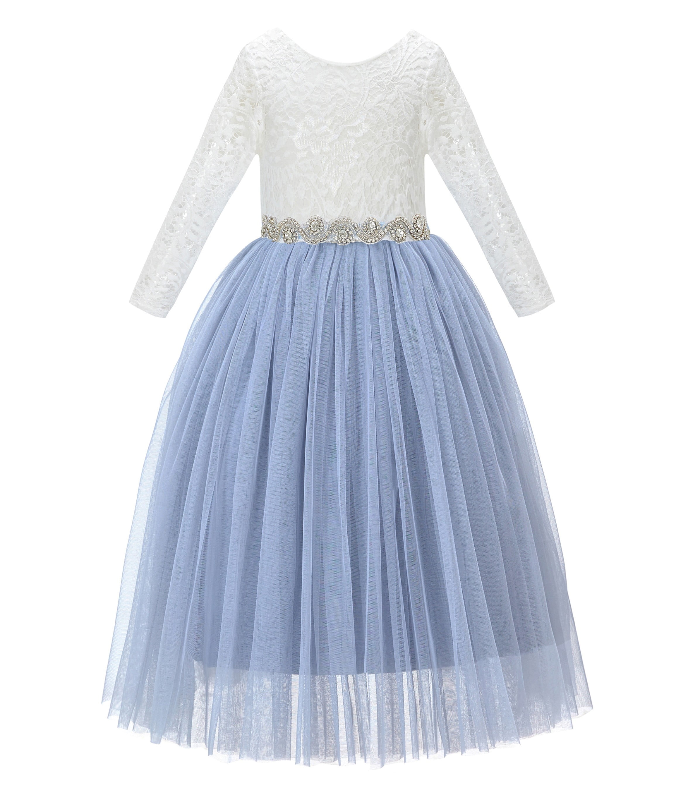 Ekidsbridal Girl Pageant Flower Girl Dress - Long Sleeves V-Back Lace ...