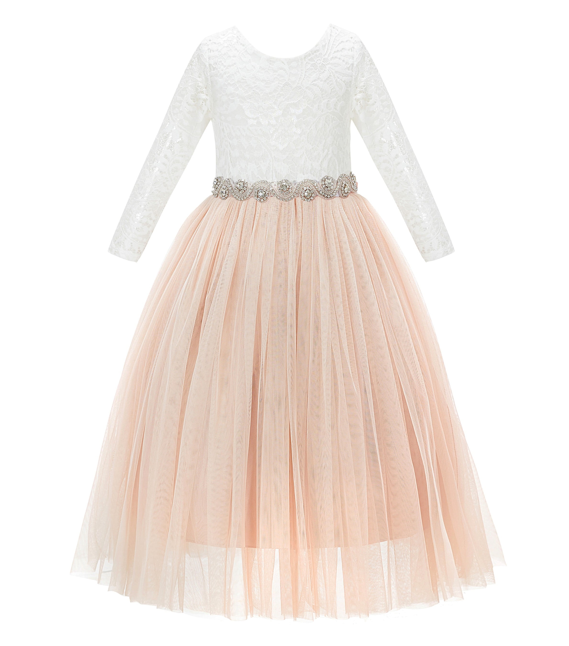 Ekidsbridal Girl Pageant Flower Girl Dress - Long Sleeves V-Back Lace ...