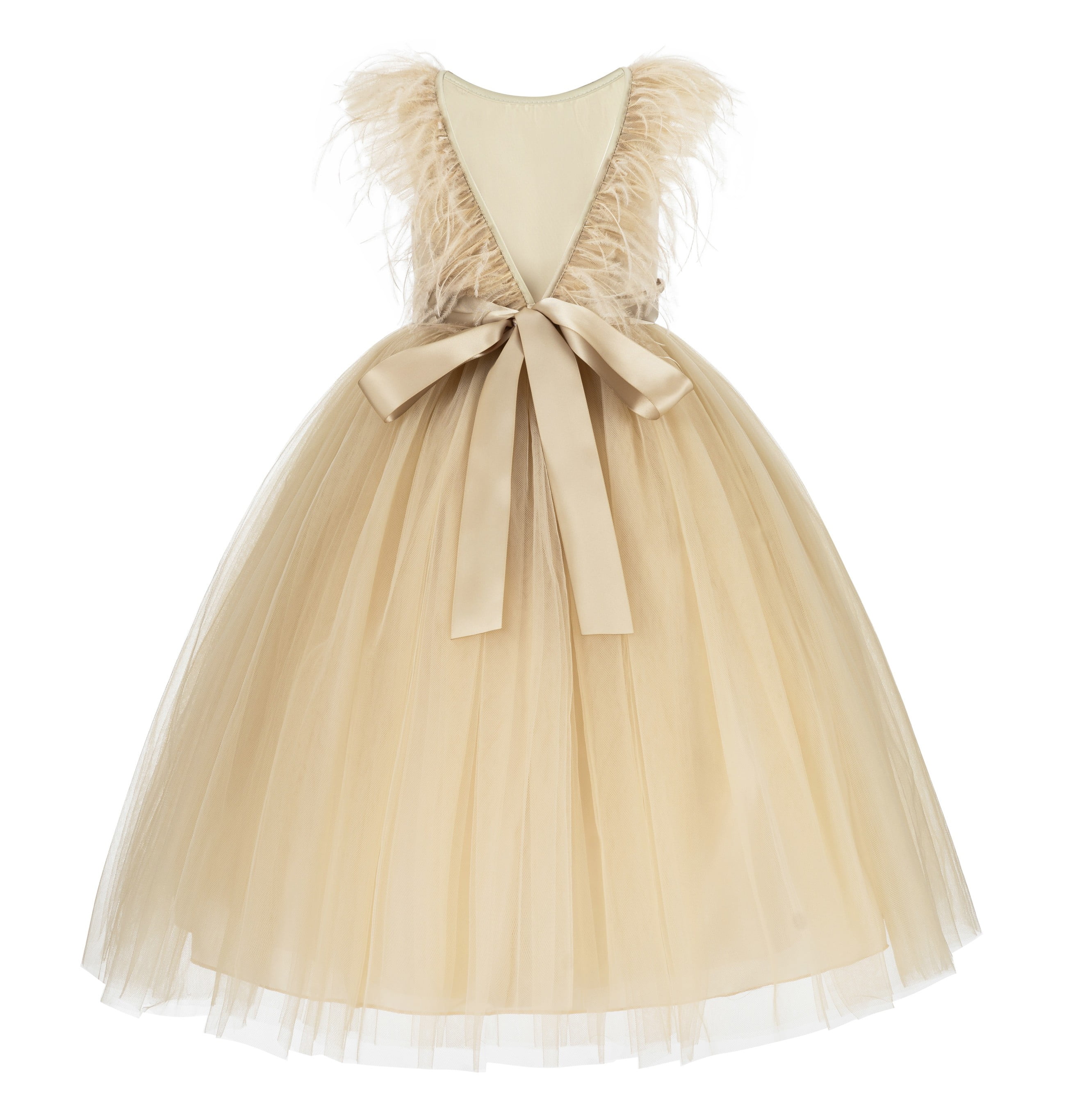 Ekidsbridal Girl Pageant Flower Girl Dress - V-Back Satin with Ostrich ...