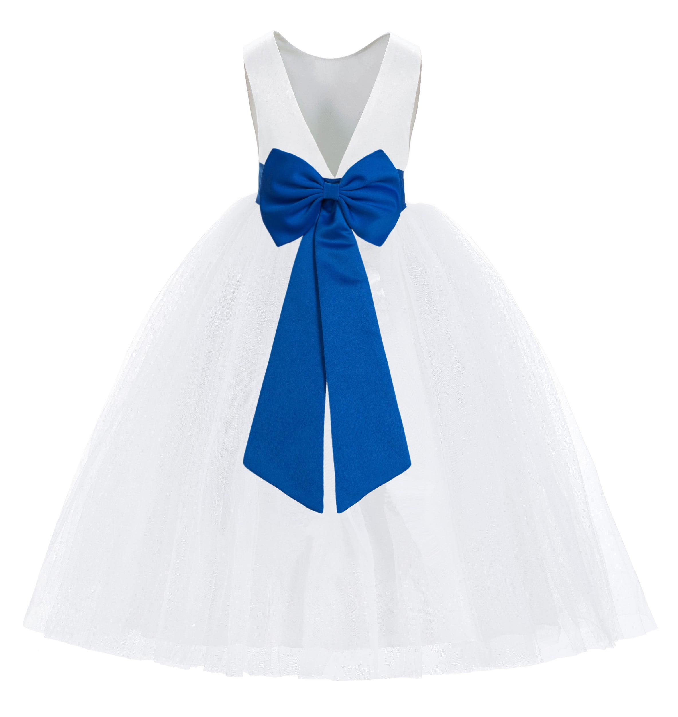 Ekidsbridal Girl Princess Flower Girl Dress - V-Back Satin White Tulle with Tiebow 219T-A (Size ...