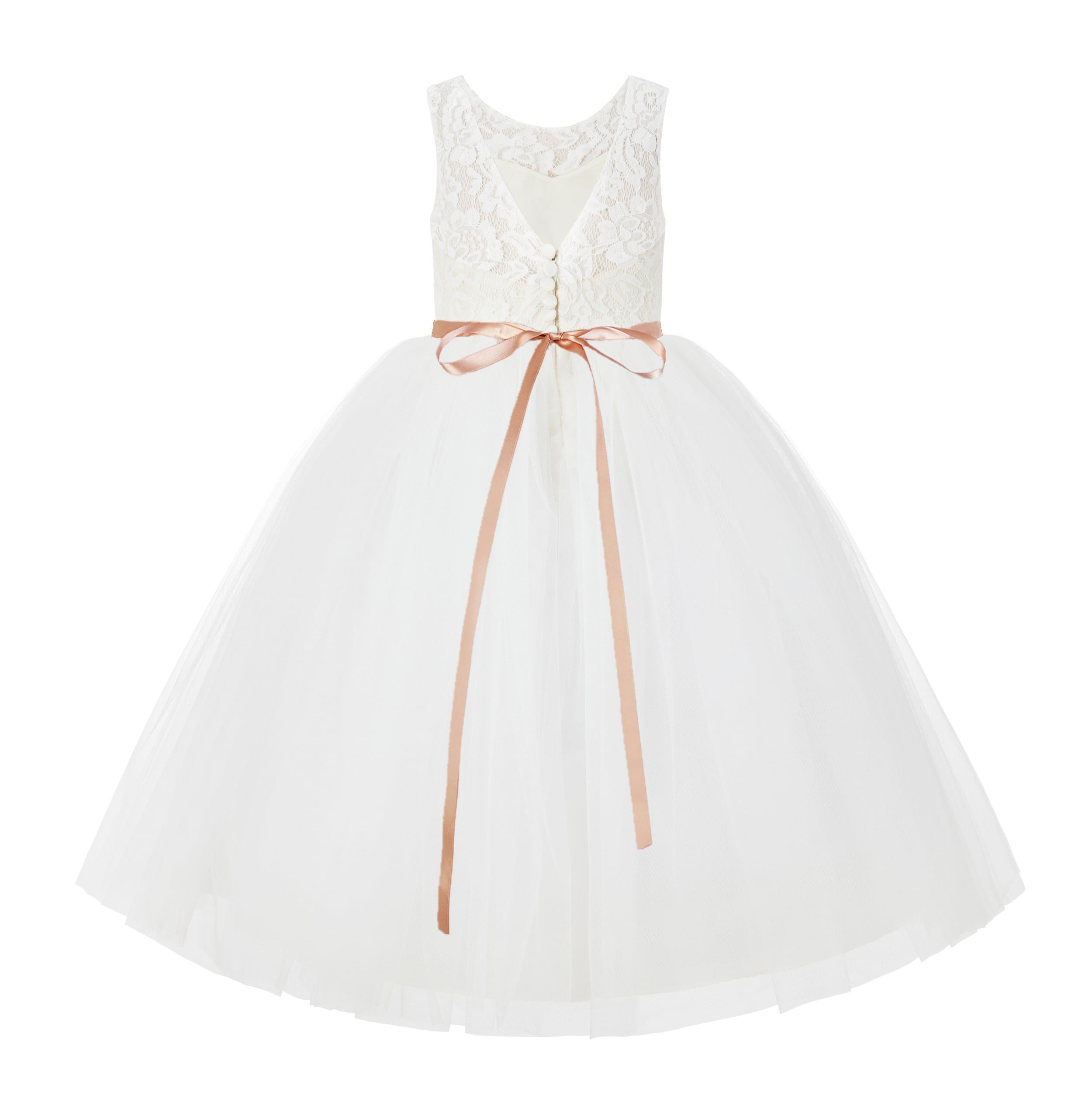 Ekidsbridal Girl Wedding Flower Girl Dress - Ivory V-Back Lace Tulle ...