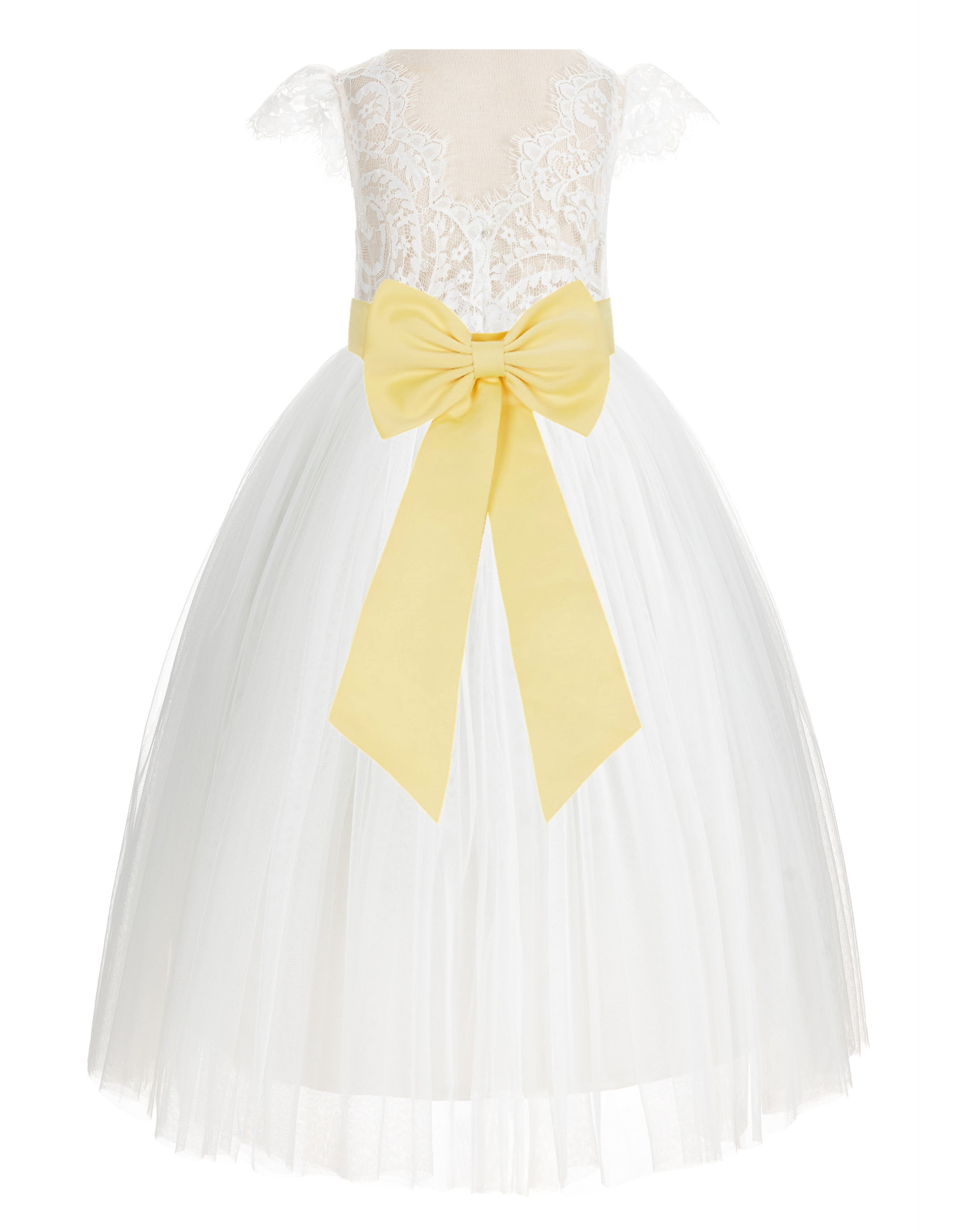 Ekidsbridal Ivory Lace V-Back Cap Sleeves Flower Girl Dress Junior ...