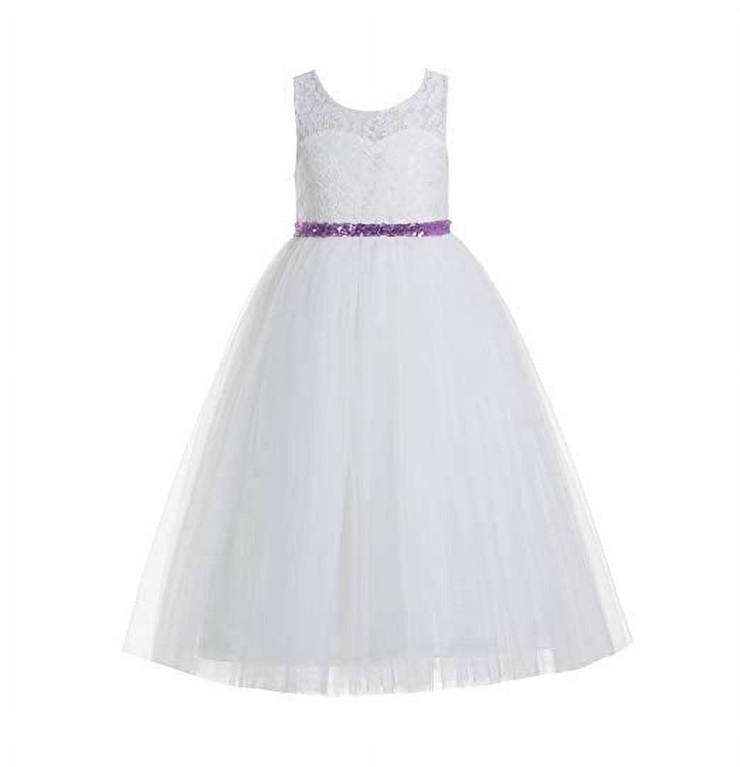 Ekidsbridal Ivory Scoop Neck A-Line Keyhole Back Floral Lace Formal ...