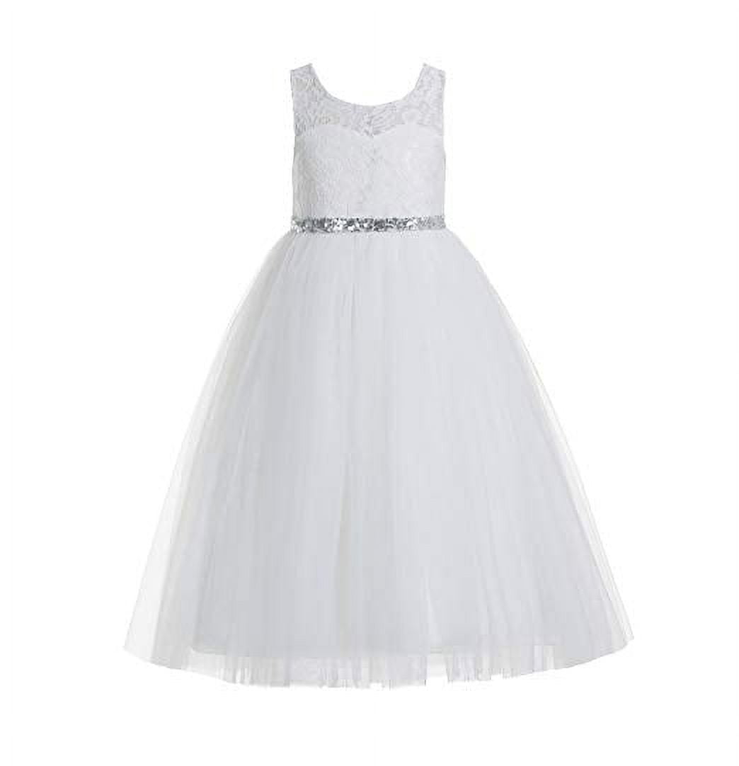 Ekidsbridal Ivory Scoop Neck A-Line Keyhole Back Floral Lace Formal ...