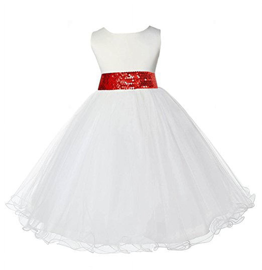 Ekidsbridal Ivory Tulle Rattail Edge Sequin Sash Flower Girl Dresses Christening Pageant Gown ...