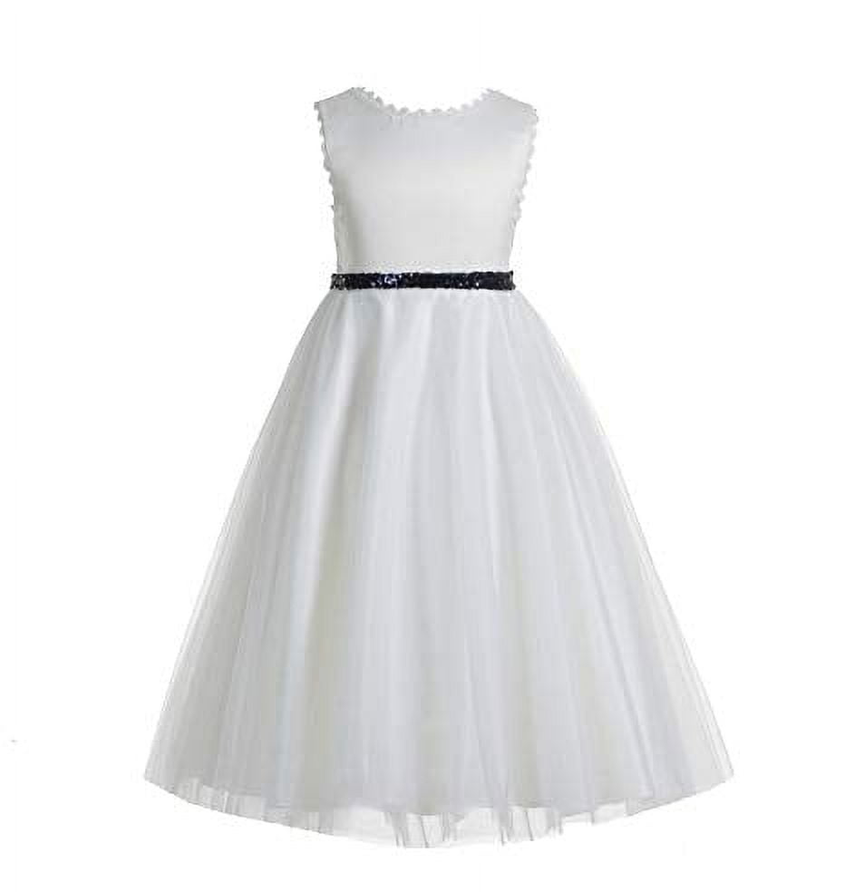 Ekidsbridal Ivory V-Back Lace Edge Formal Flower Girl Dress Holiday ...