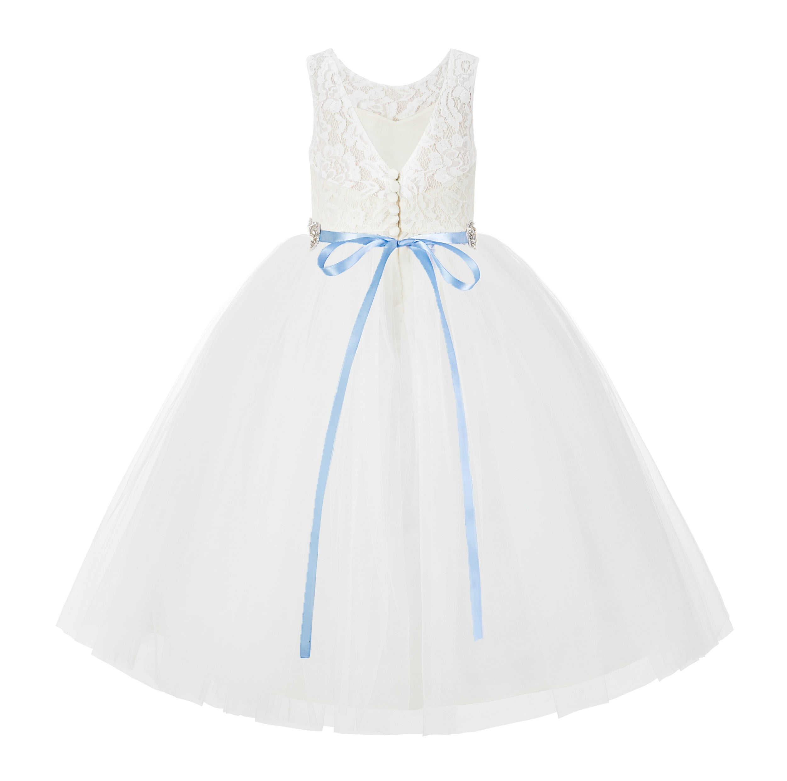 Ekidsbridal Ivory V-Back Lace Tulle Tutu Flower Girl Dresses ...