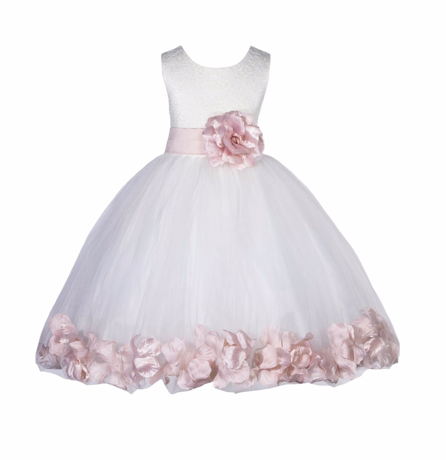 Ekidsbridal Ivory Wedding Pageant Floral Lace Bodice Rose Petal Tulle ...