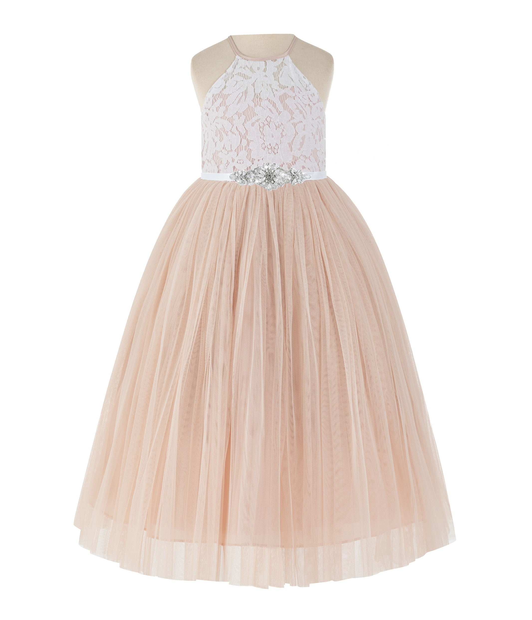 Ekidsbridal Lace Back Halter Thin Ribbon Flower Girl Dress Mini Bridal ...