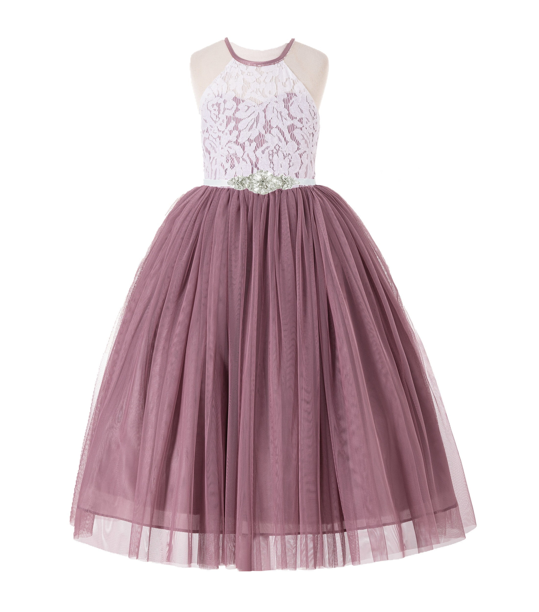 Ekidsbridal Lace Back Halter Thin Ribbon Flower Girl Dress Mini Bridal ...