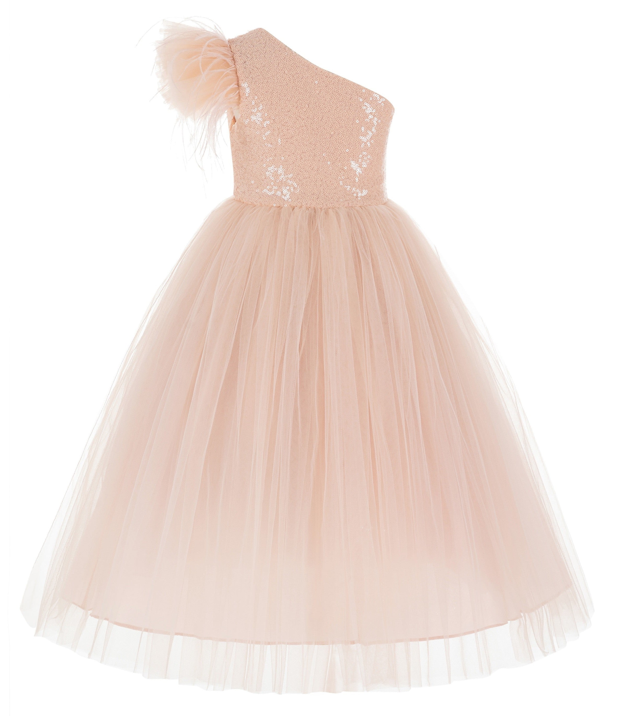 Ekidsbridal One Shoulder Feather Flower Girl Dresses Junior Bridesmaid ...