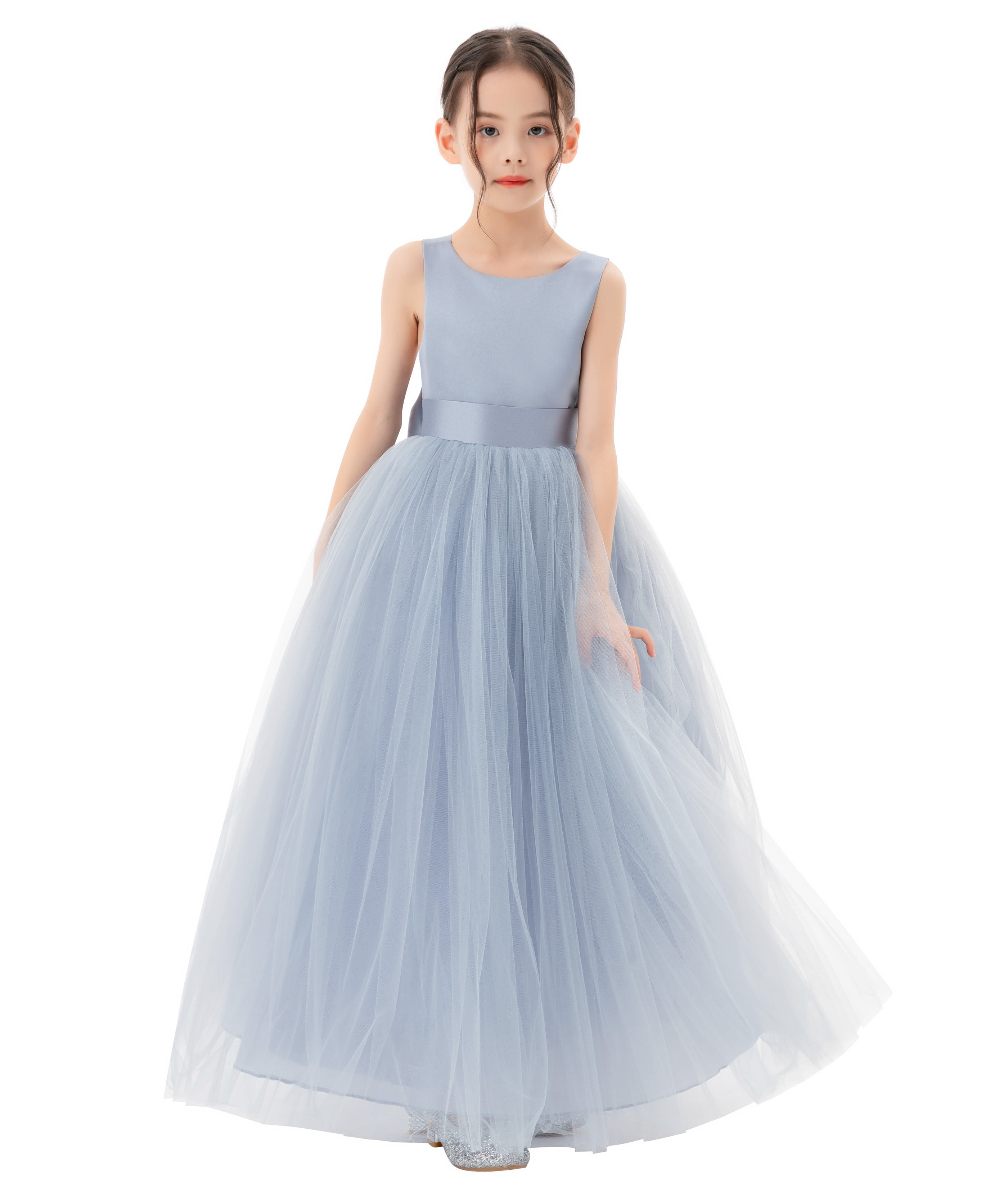 Ekidsbridal Satin Backless Tulle Formal Flower Girl Dress for Junior ...