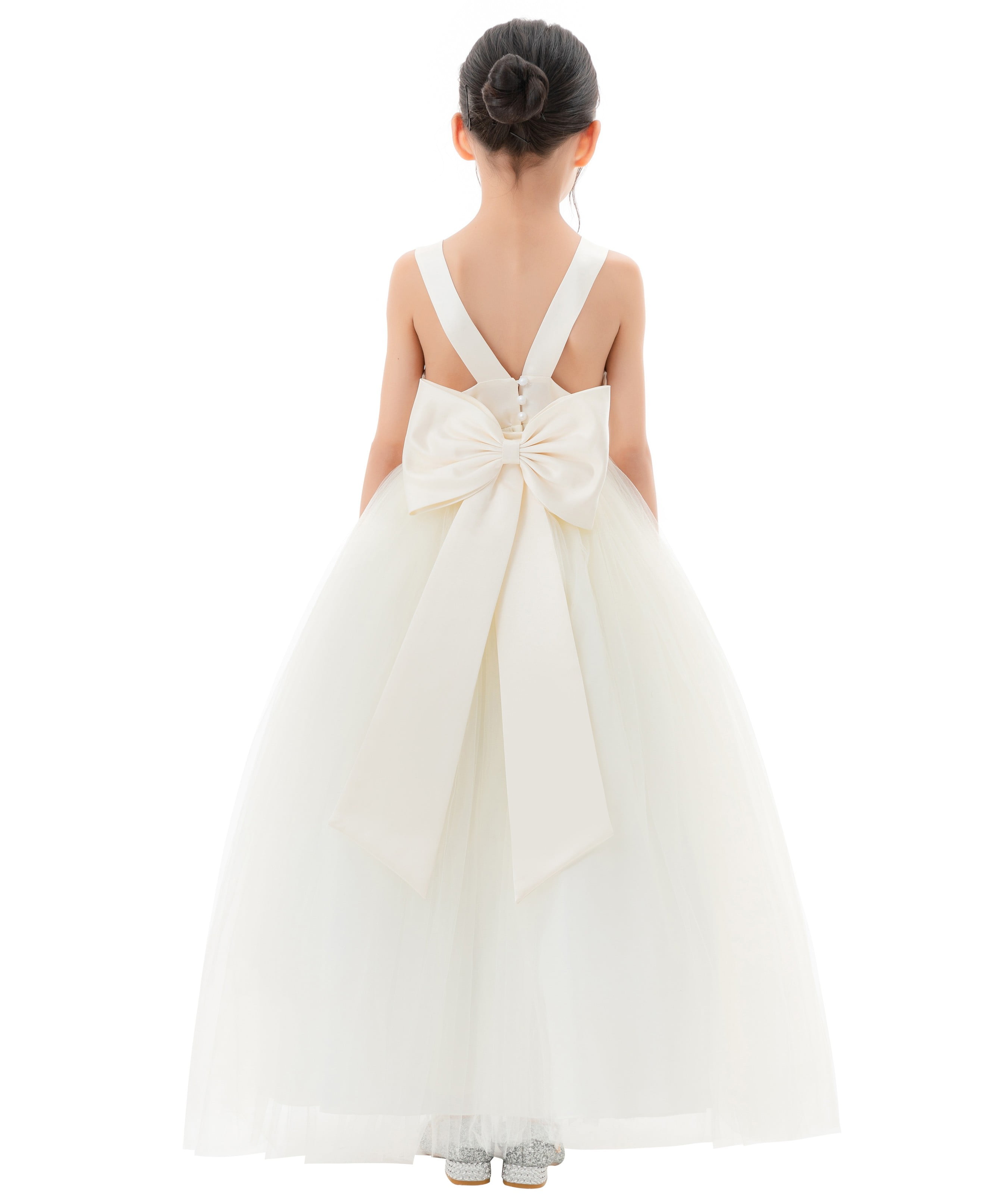 Ekidsbridal Satin Backless Tulle Formal Flower Girl Dress for Junior ...
