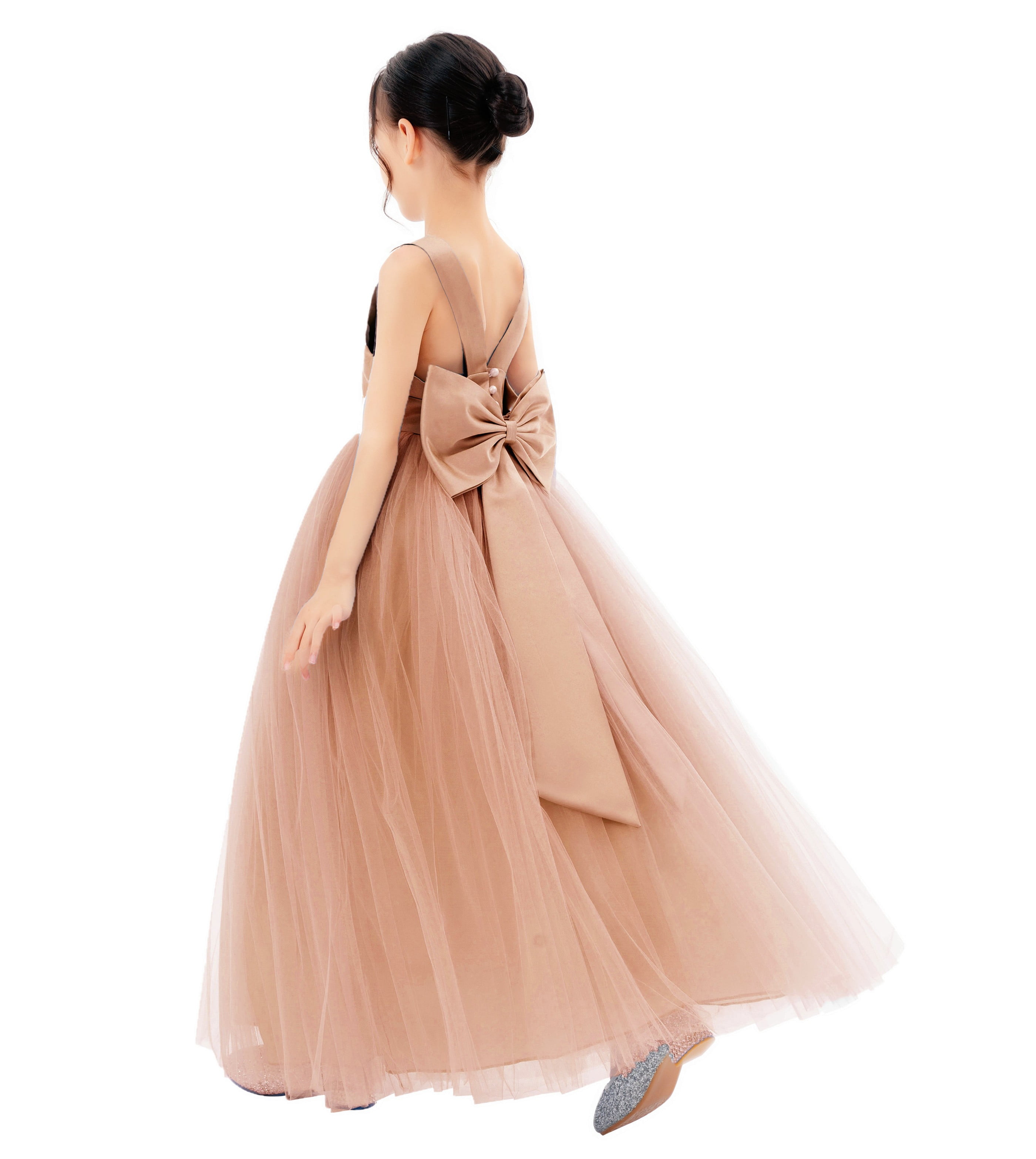 Ekidsbridal Satin Backless Tulle Formal Flower Girl Dress for Junior ...