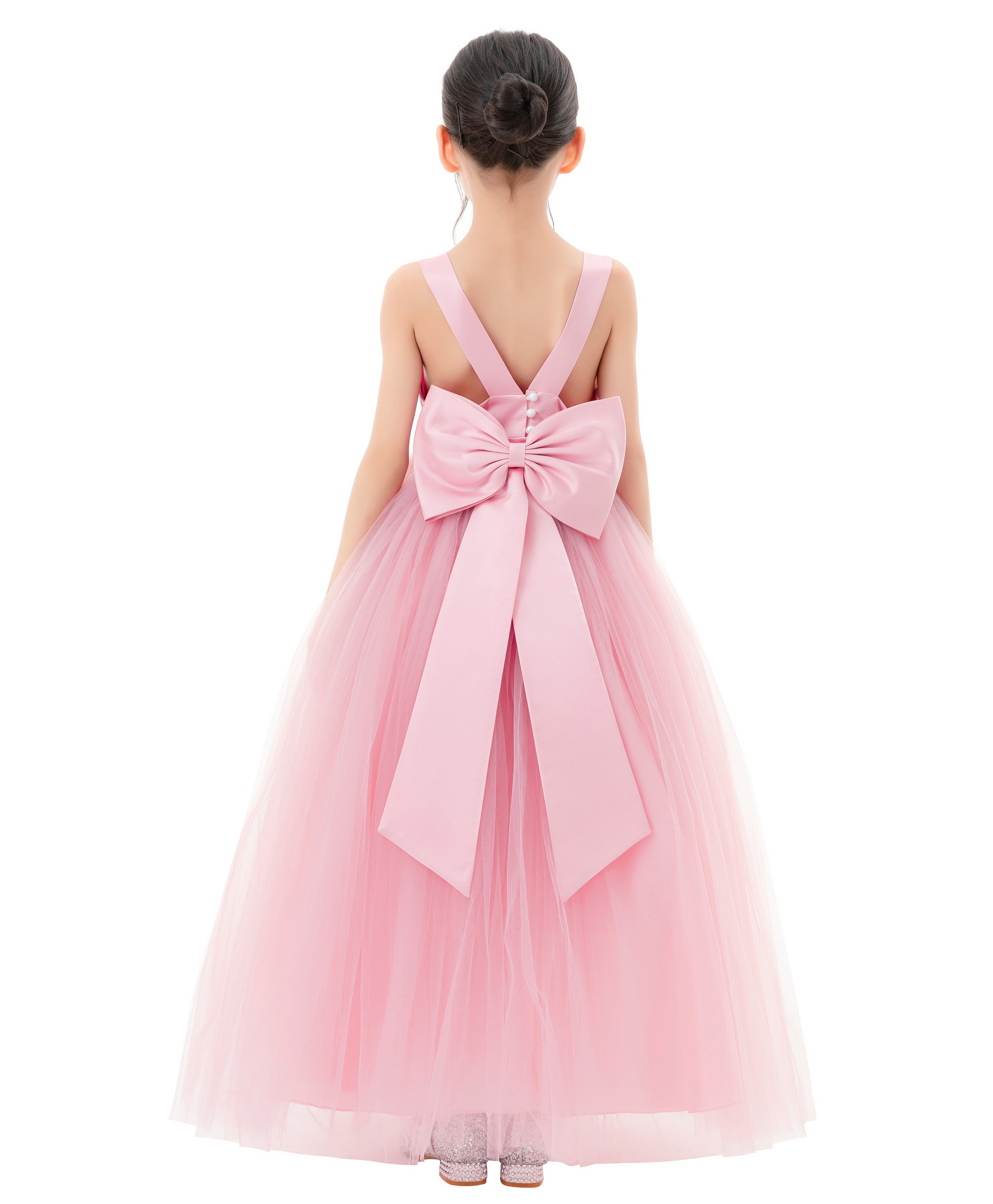 Ekidsbridal Satin Backless Tulle Formal Flower Girl Dress for Junior ...