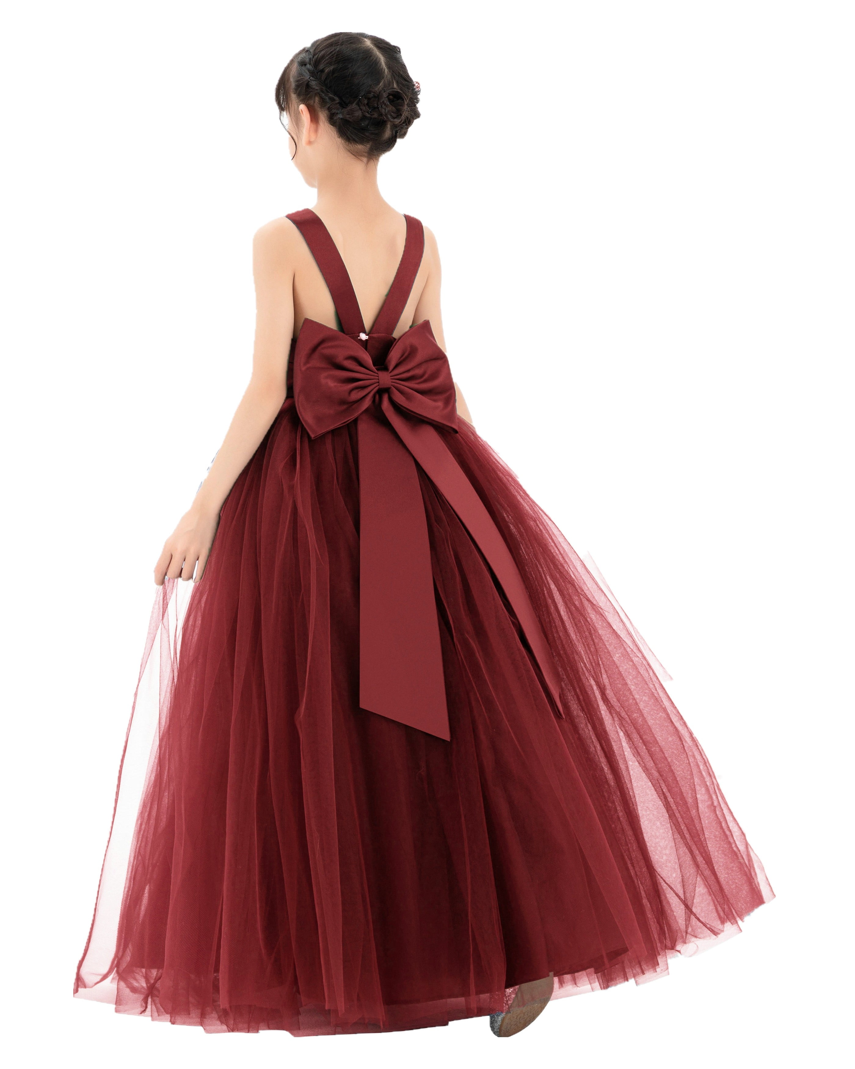 Ekidsbridal Satin Backless Tulle Formal Flower Girl Dress for Junior ...