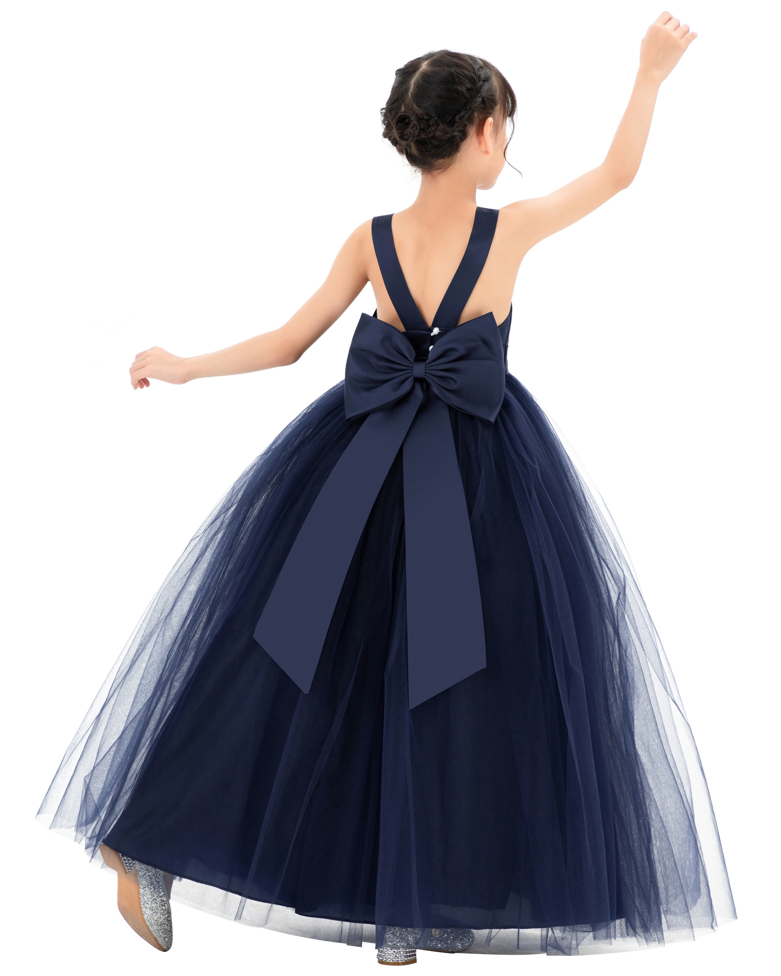 Ekidsbridal Satin Backless Tulle Formal Flower Girl Dress for Junior ...