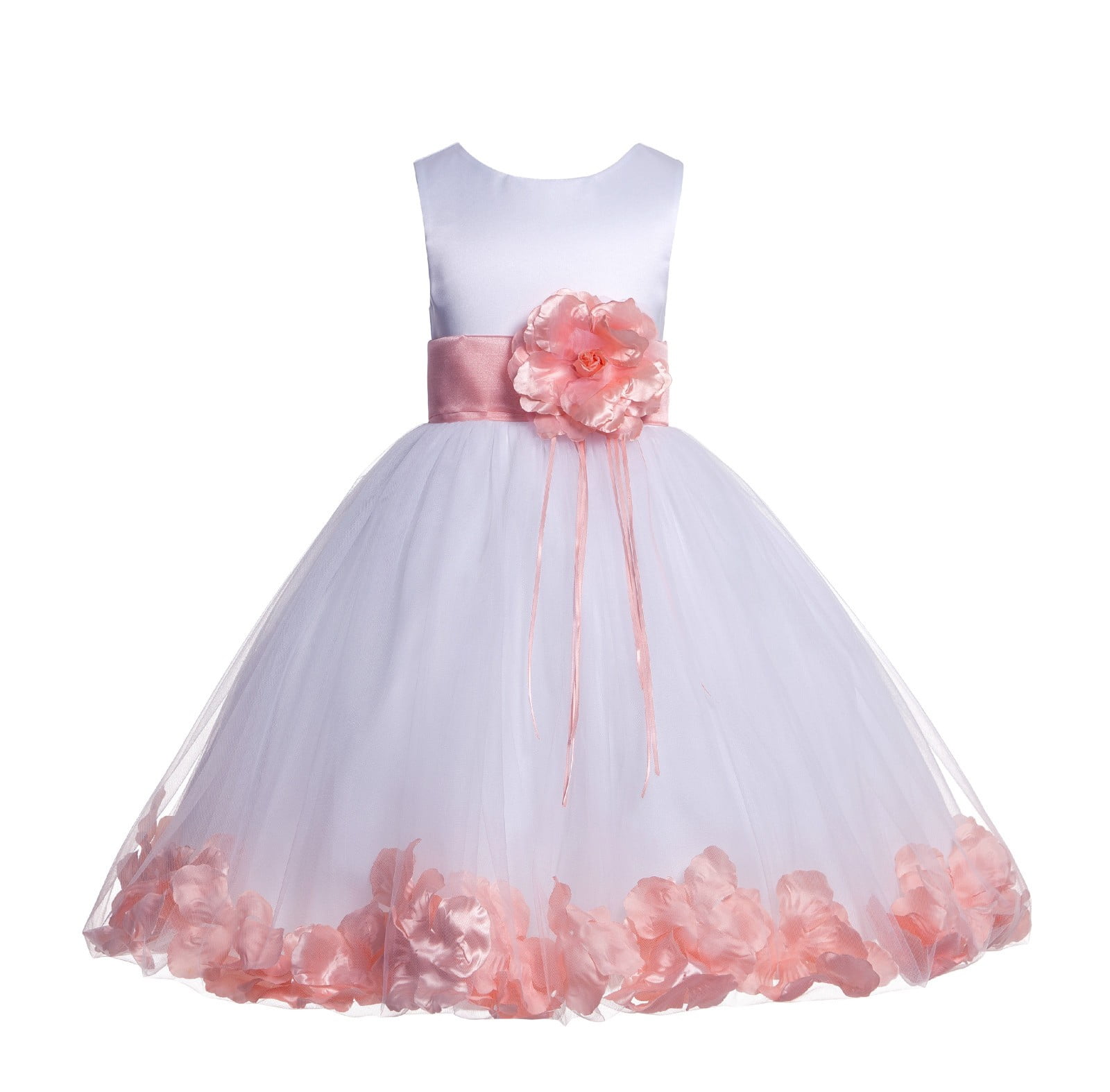 Ekidsbridal Satin Floral Petals Rose Tulle White Flower Girl Dress ...