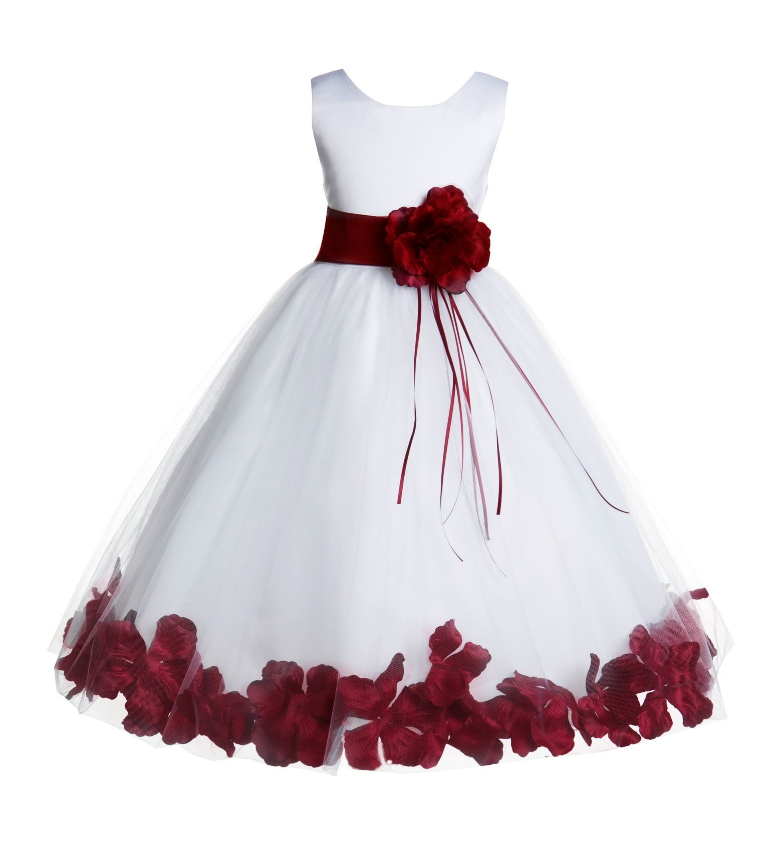 Ekidsbridal Satin Floral Petals Rose Tulle White Flower Girl Dress ...