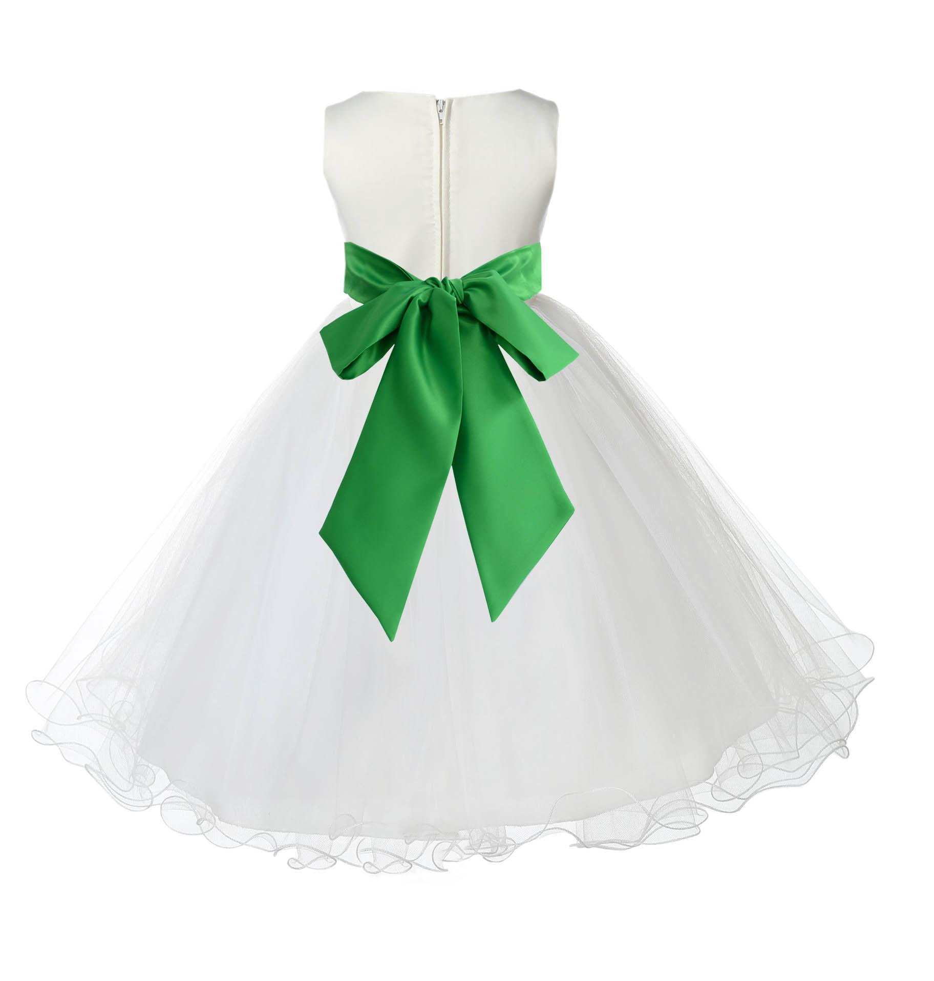 Ekidsbridal Satin Ivory Lime Tulle Rattail Edge Flower Girl Dresses for ...