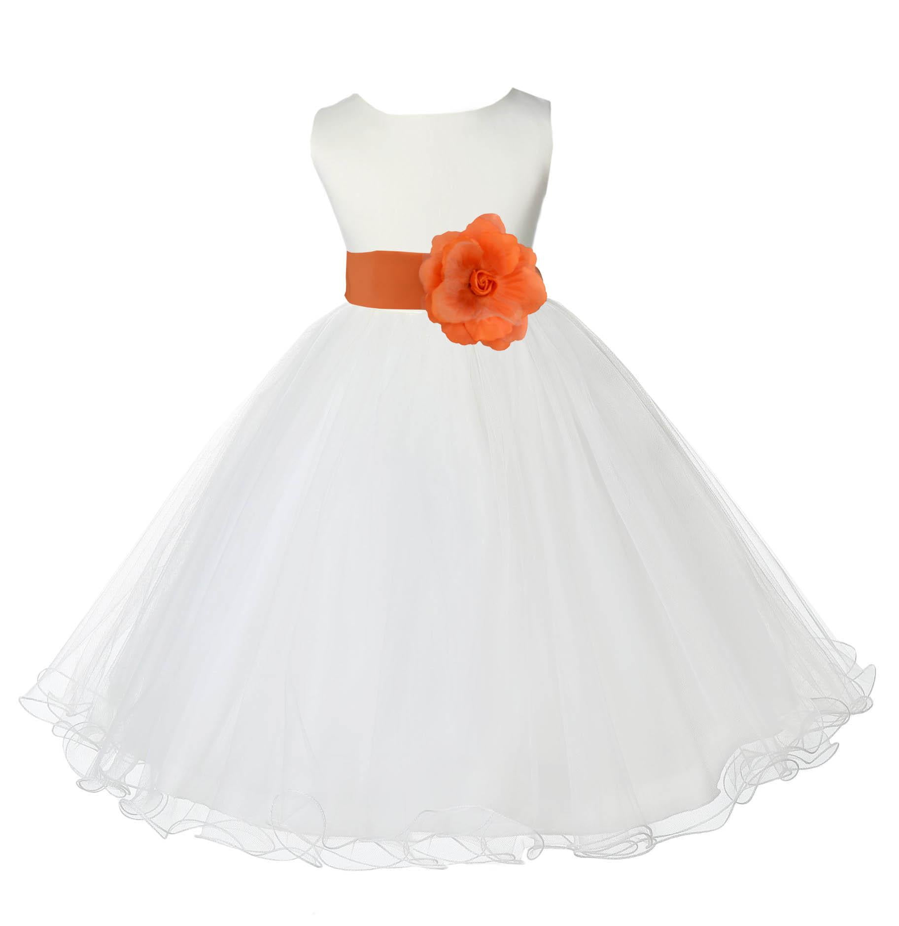 Ekidsbridal Satin Ivory Orange Tulle Rattail Edge Flower Girl Dresses ...