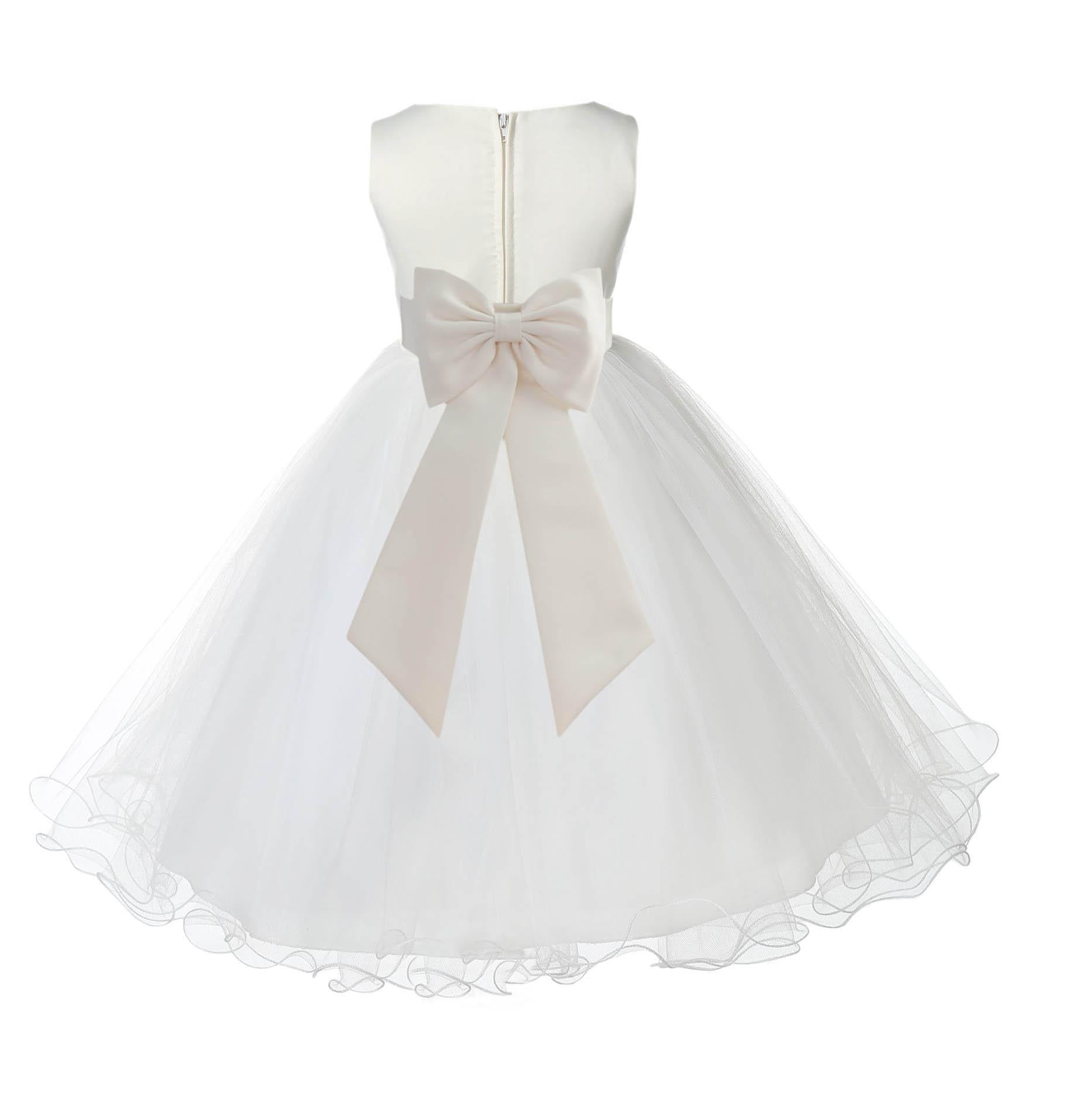 Ekidsbridal Satin Ivory Tulle Rattail Flower Girl Dress for Baptism ...