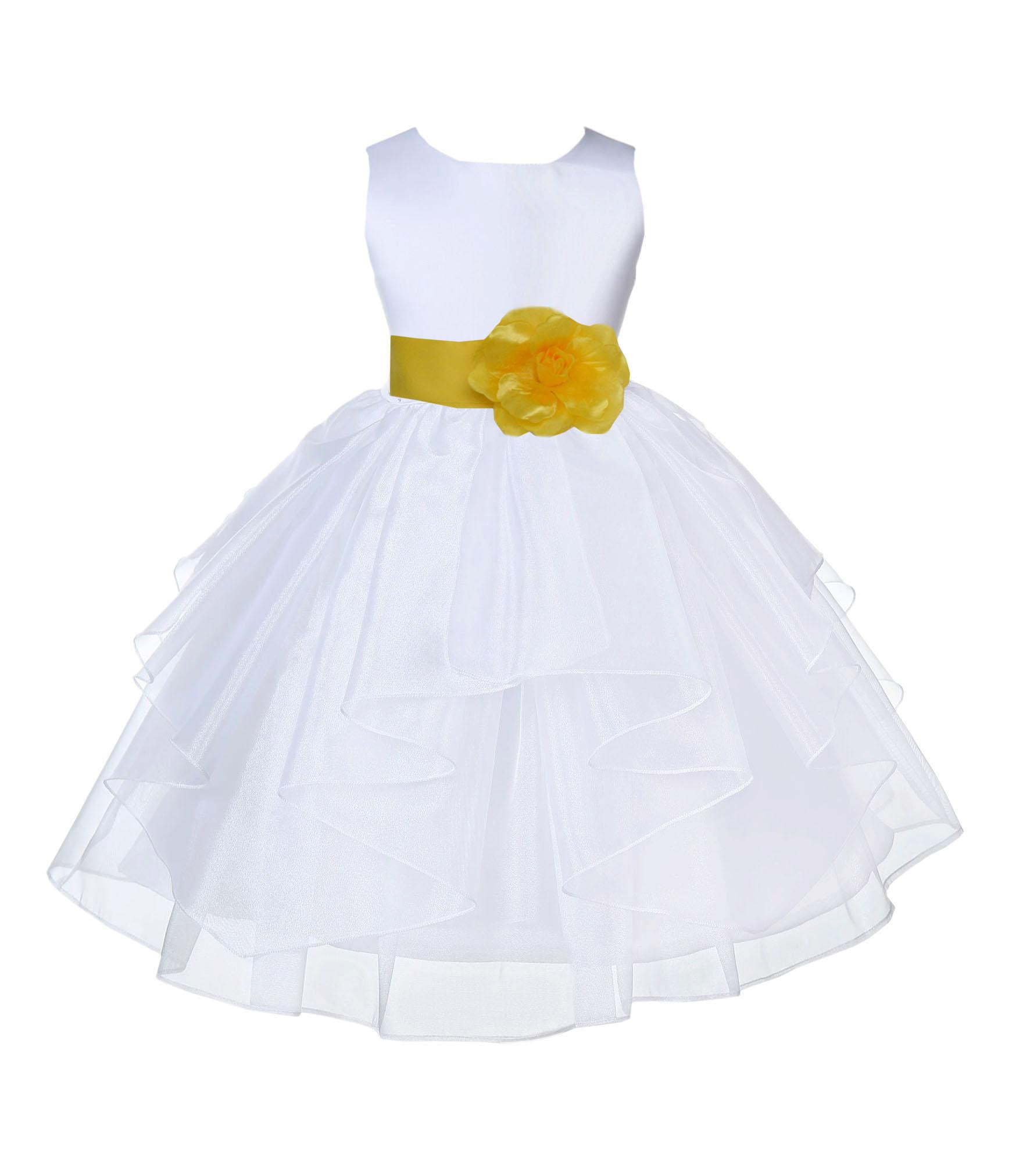 Ekidsbridal Satin Shimmering Organza White Flower Girl Dress Communion ...