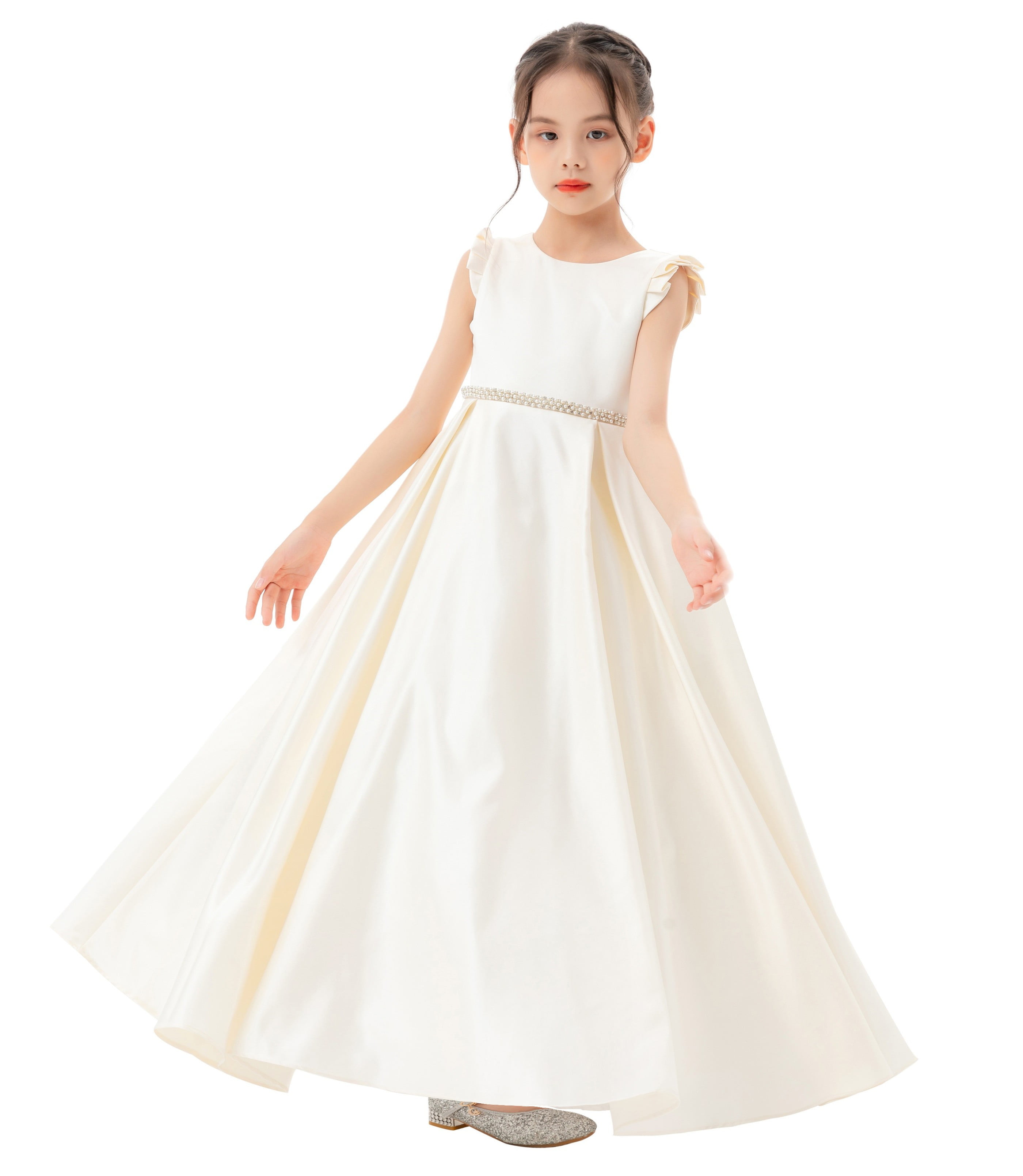 Ekidsbridal Satin V-Back Flower Girl Dresses with Rhinestone Wedding ...