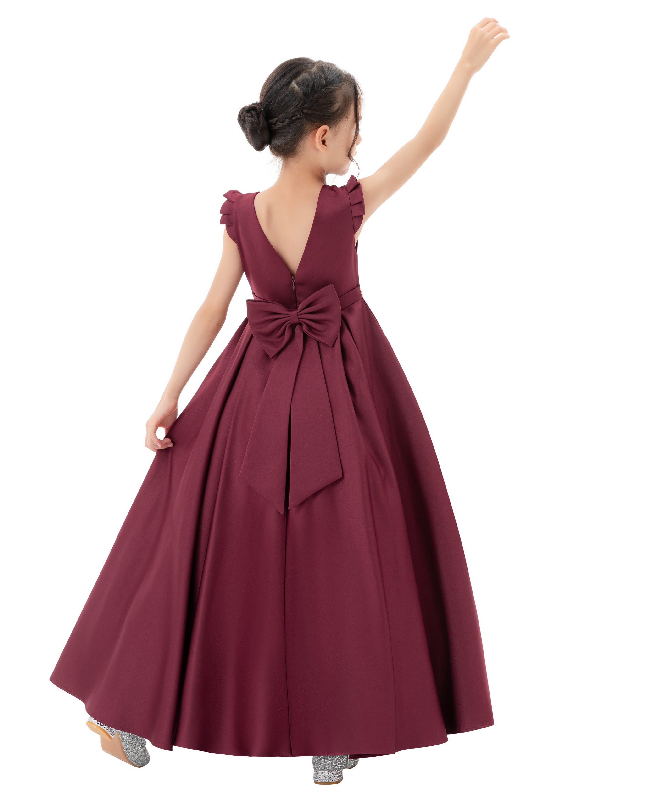 Ekidsbridal Satin V-Back Flower Girl Dresses with Rhinestone Wedding ...