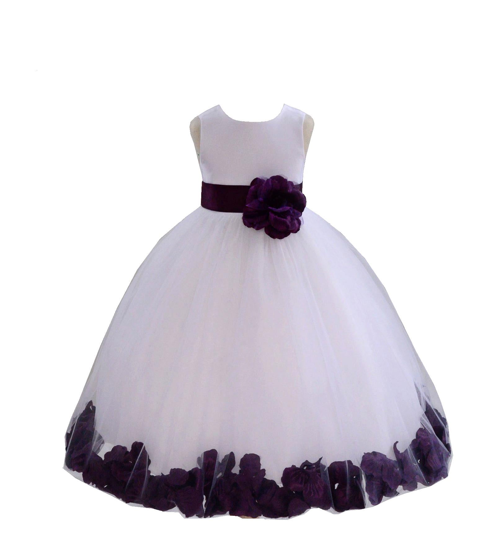 Ekidsbridal Satin White Plum Tulle Petal Flower Girl Dress for Beauty ...