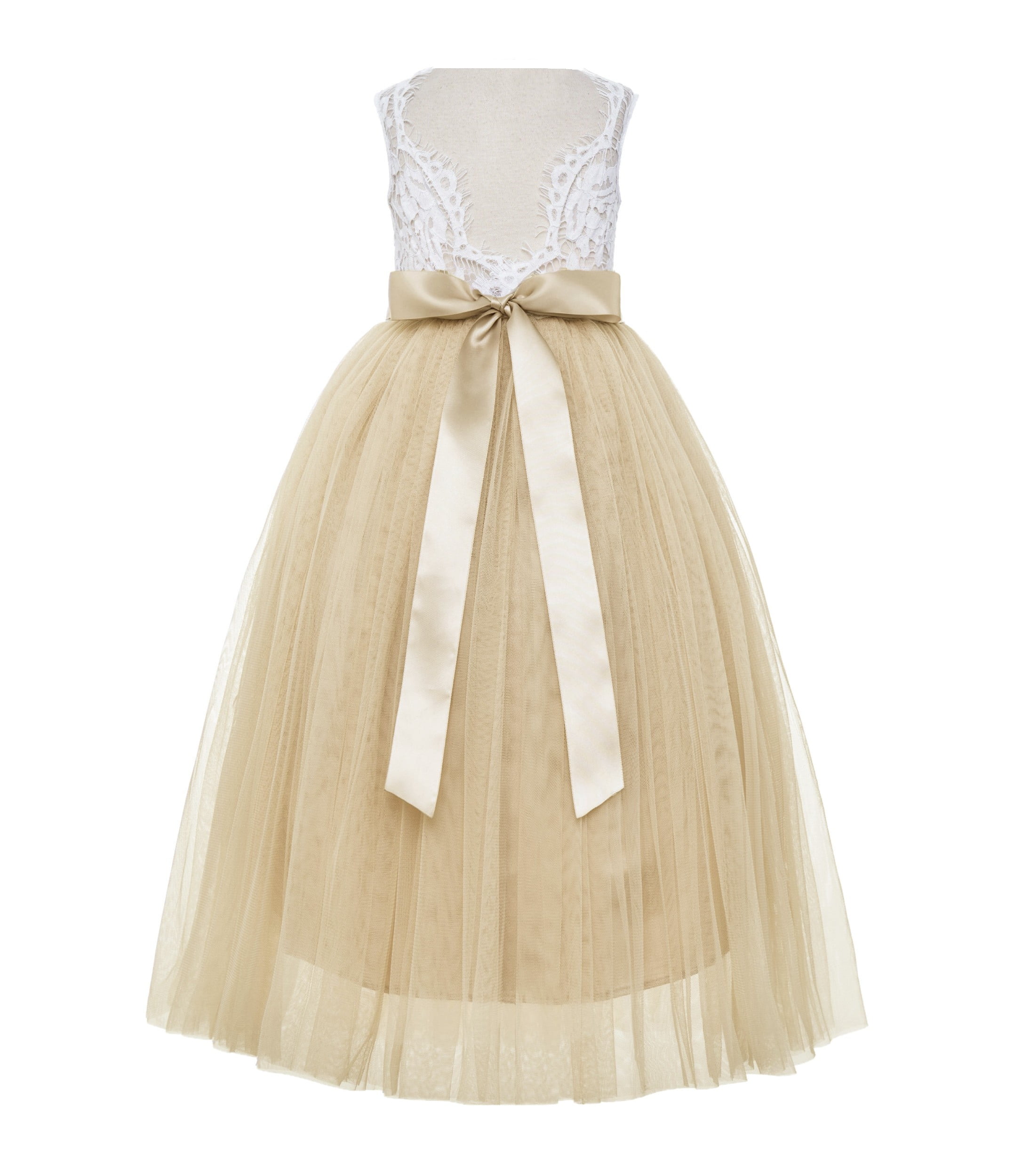 Ekidsbridal Scalloped V-Back Lace A-Line Formal Flower Girl Dress ...