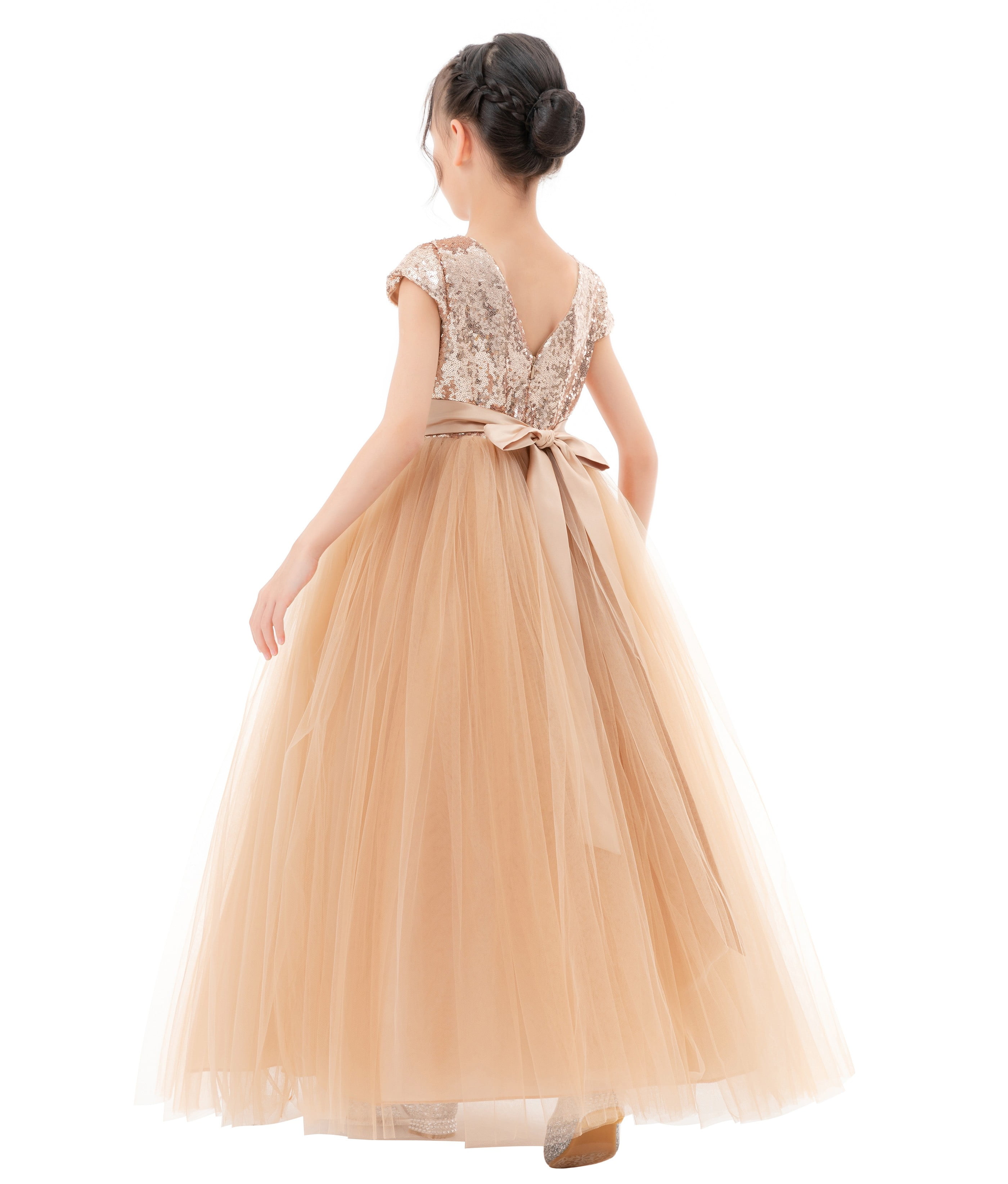 Ekidsbridal Sequins V-Back Cap Sleeves Formal Flower Girl Dress for ...