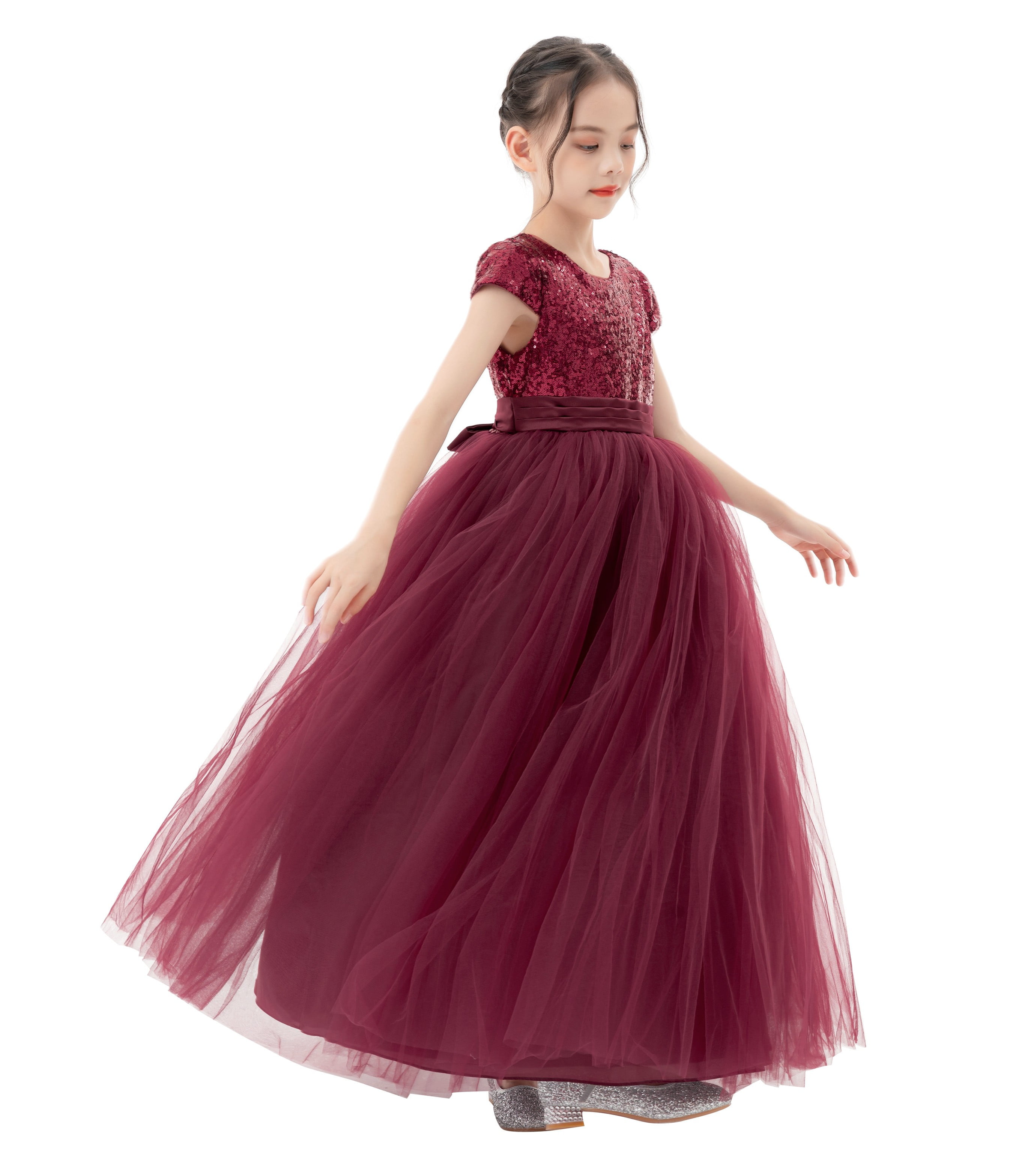 Ekidsbridal Sequins V-Back Cap Sleeves Formal Flower Girl Dress for ...