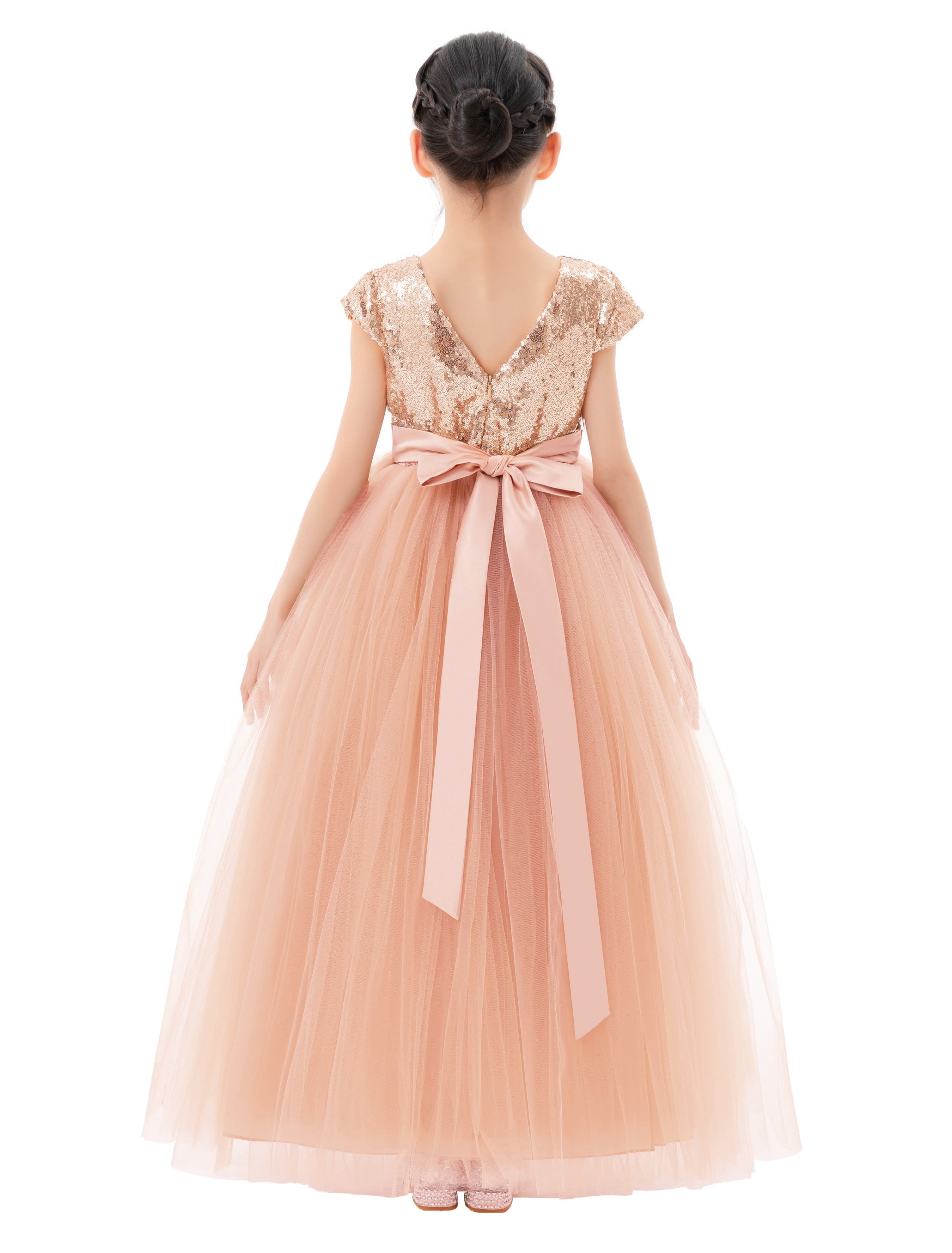 Ekidsbridal Sequins V-Back Cap Sleeve Flower Girl Dress for Photoshoots ...