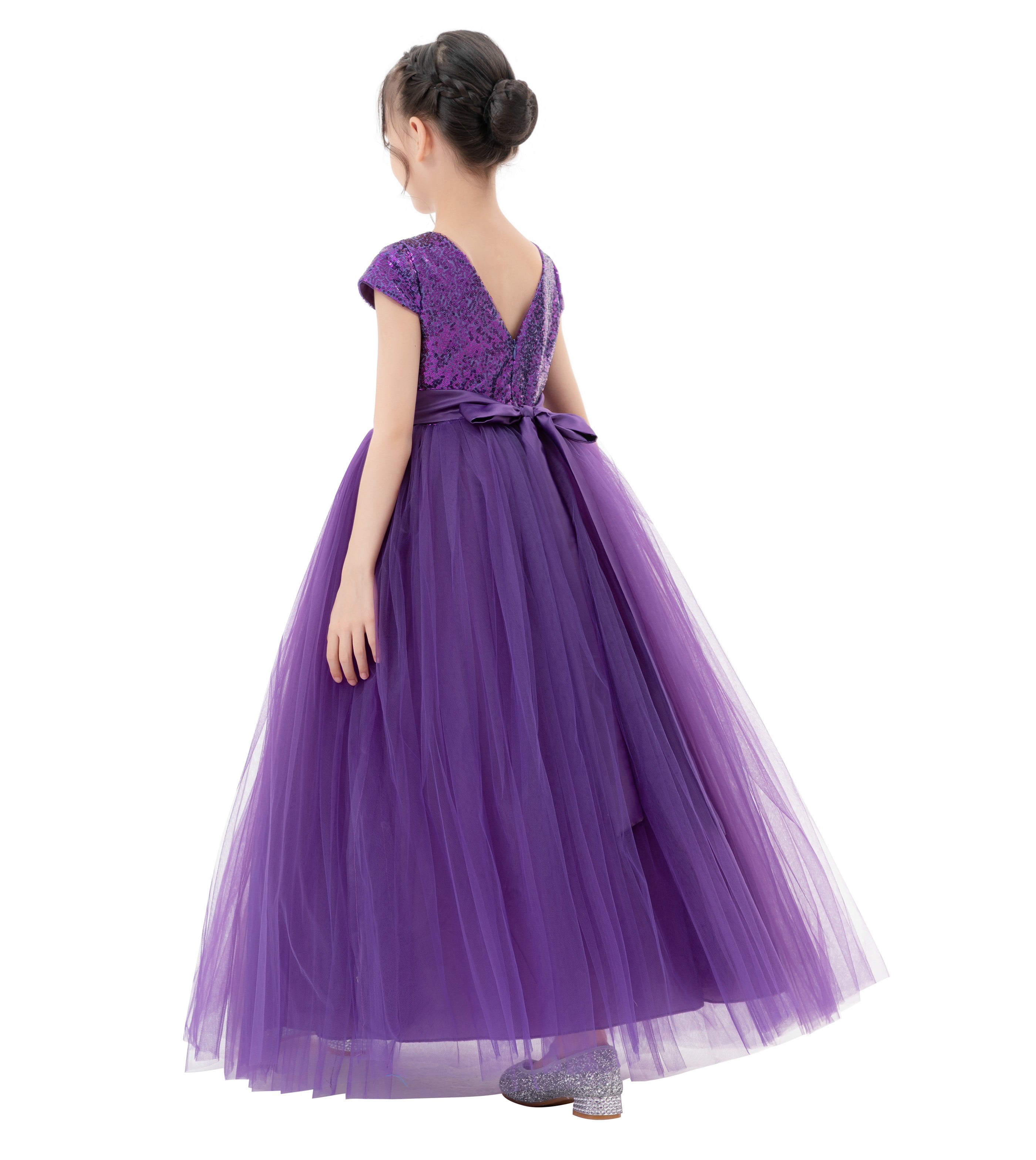 Ekidsbridal Sequins V-Back Cap Sleeves Formal Flower Girl Dress for ...