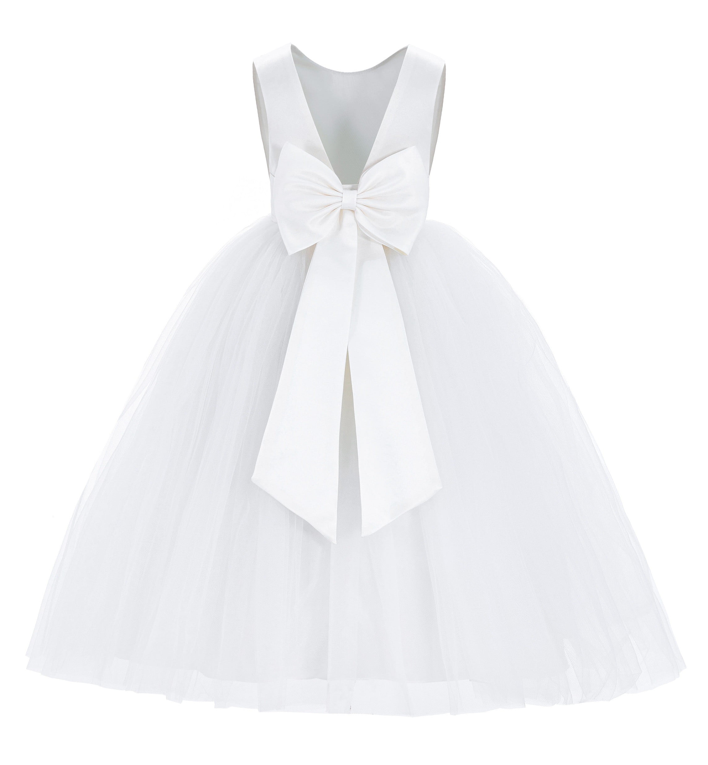 Ekidsbridal Satin Tulle Flower Girl Dress, V-Back, Wedding Guest ...