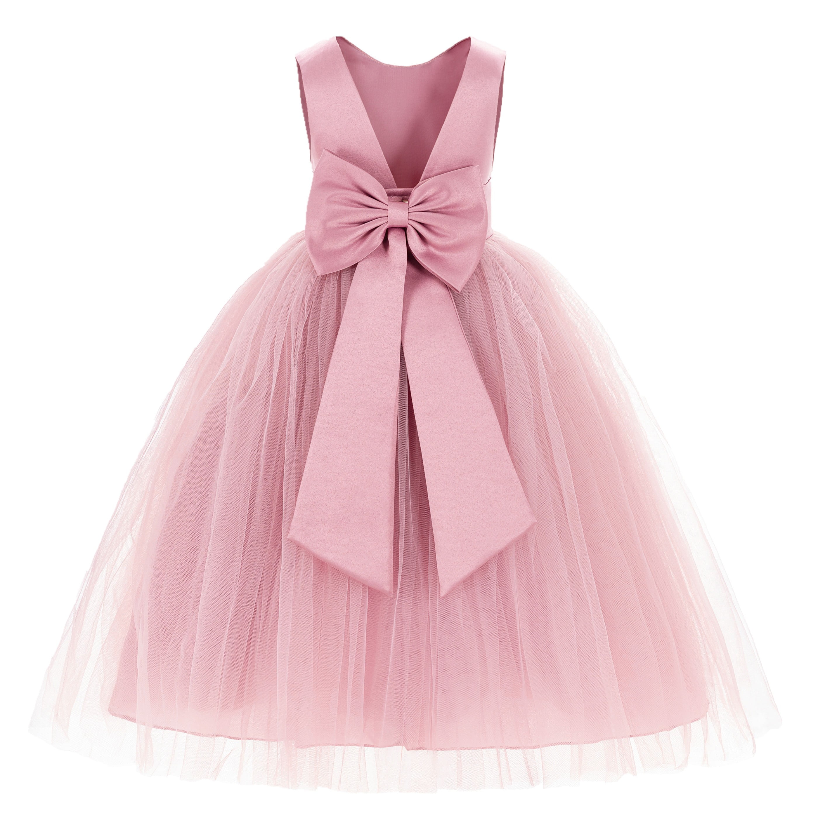 Ekidsbridal V-Back Satin Tulle Flower Girl Dress for Wedding Guest ...