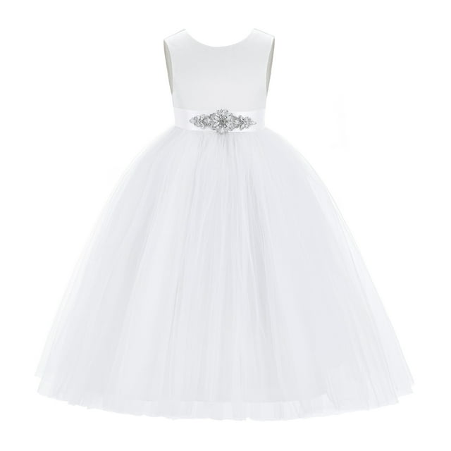 Ekidsbridal V-Back Satin Tulle Flower Girl Dresses Communion Baptism ...