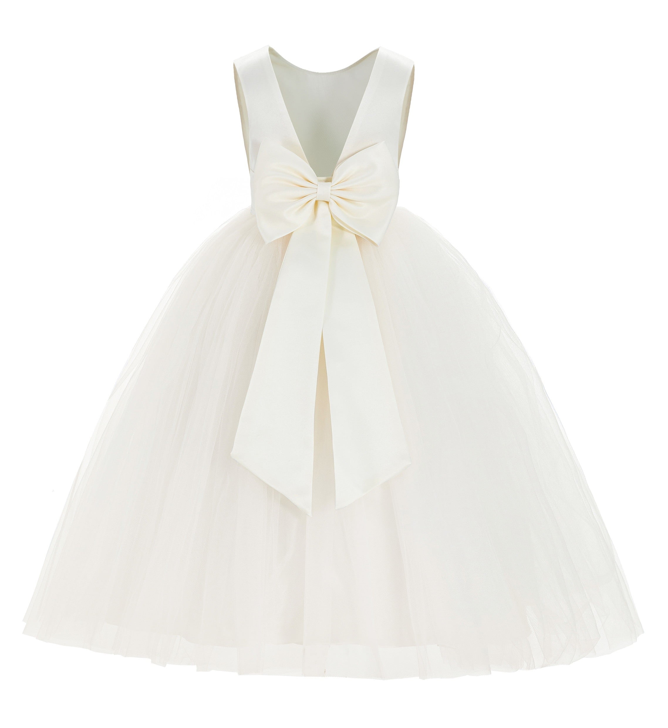 Ekidsbridal, V-Back Satin Tulle Flower Girl Dress, 219T 6, Off-White ...