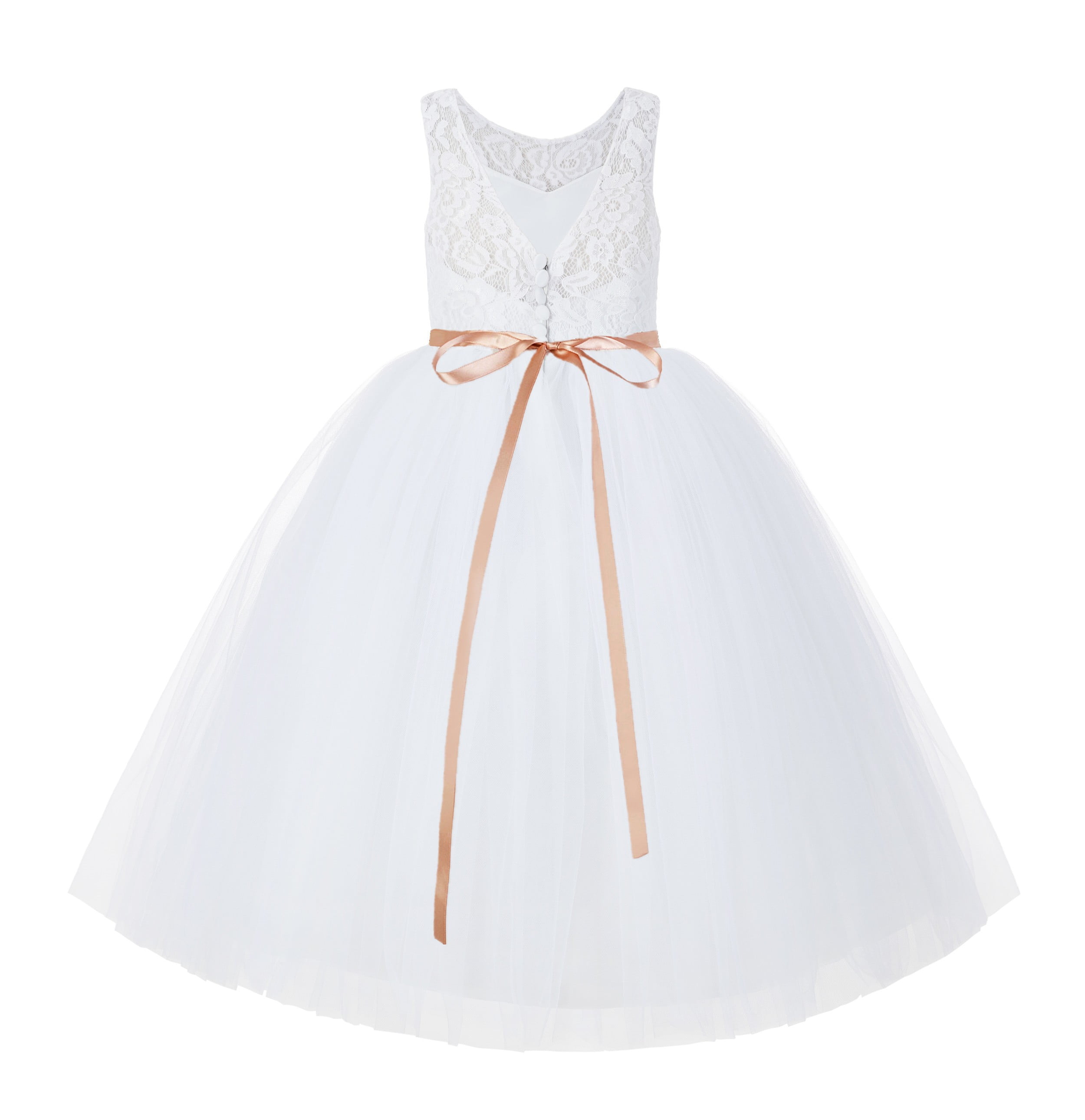 Ekidsbridal V-Back White Lace Tutu Tulle Flower Girl Dress Graduation ...