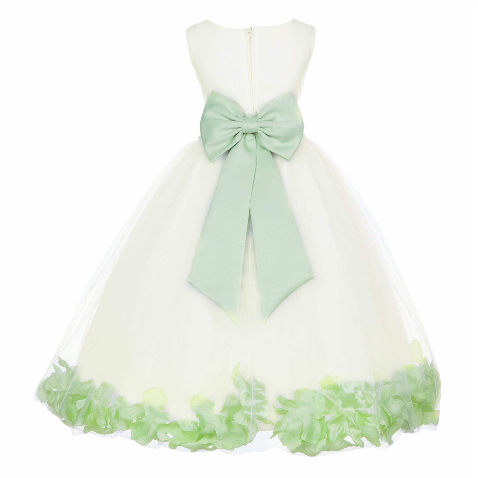 Ekidsbridal Satin Ivory Apple Green Tulle Rose Petal Flower Girl Dress ...