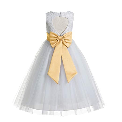 Ekidsbridal White Floral Lace Heart Cutout Formal Flower Girl Dress ...