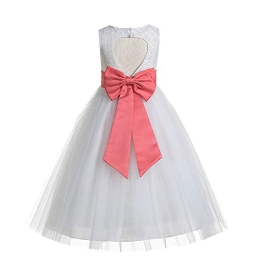 Ekidsbridal White Floral Lace Heart Cutout Formal Flower Girl Dress ...