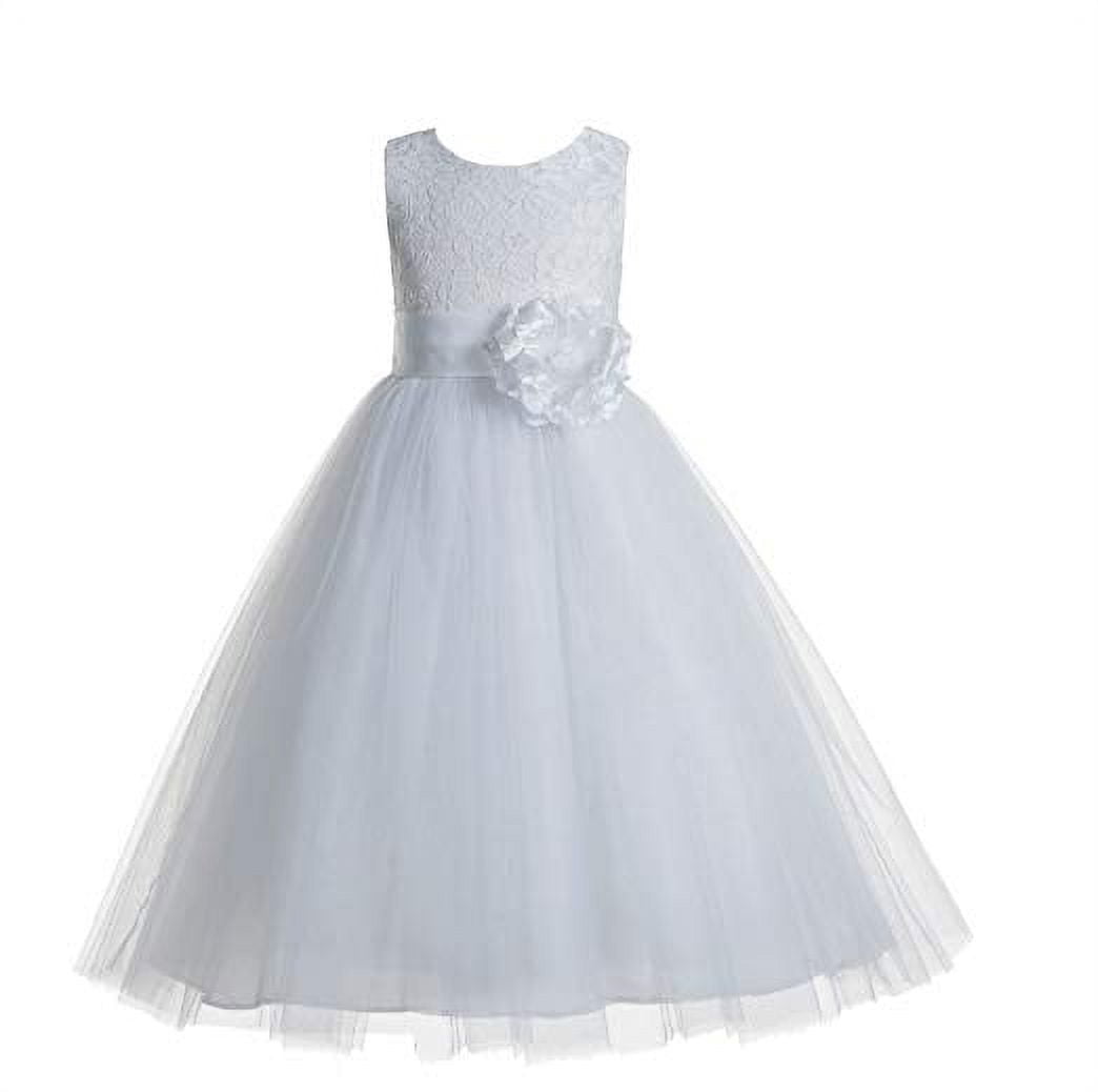 Ekidsbridal White Floral Lace Heart Cutout Formal Flower Girl Dress ...