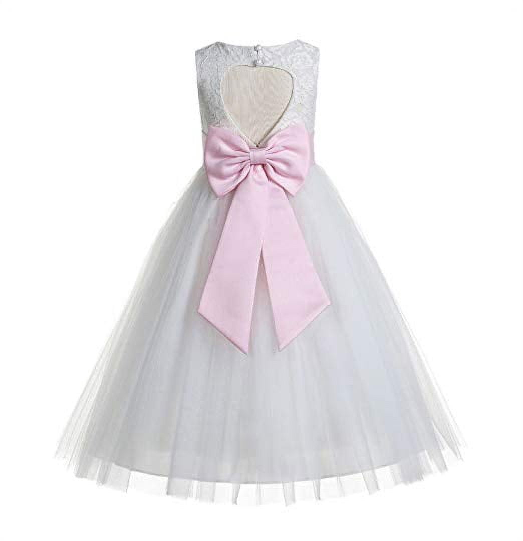 Ekidsbridal White Floral Lace Heart Cutout Formal Flower Girl Dress ...