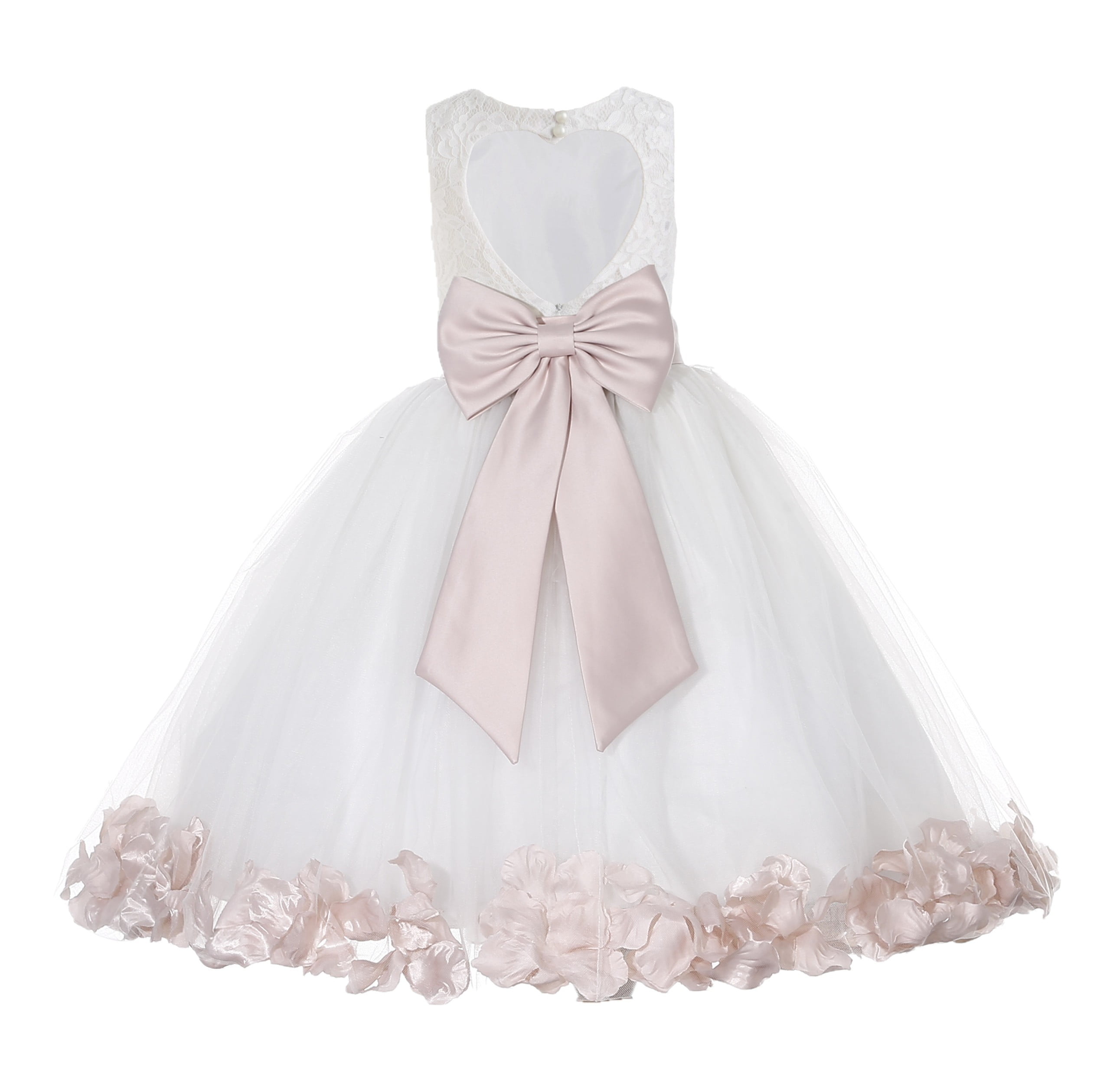 Ekidsbridal White Floral Lace Heart Cutout with Petals Flower Girl Dress Formal Photoshoot ...