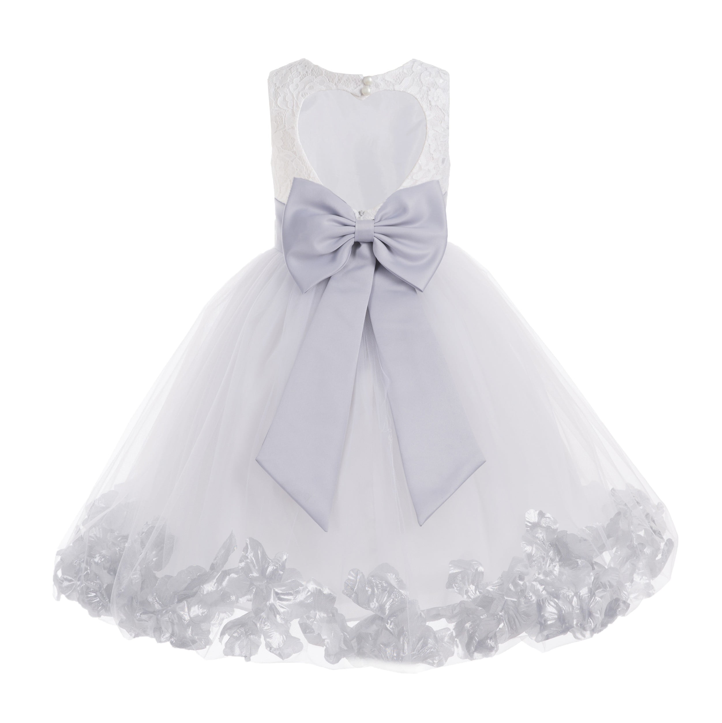Ekidsbridal White Floral Lace Heart Cutout with Petals Flower Girl ... Ekidsbridal White Floral Lace Heart Cutout with Petals Flower Girl ...
