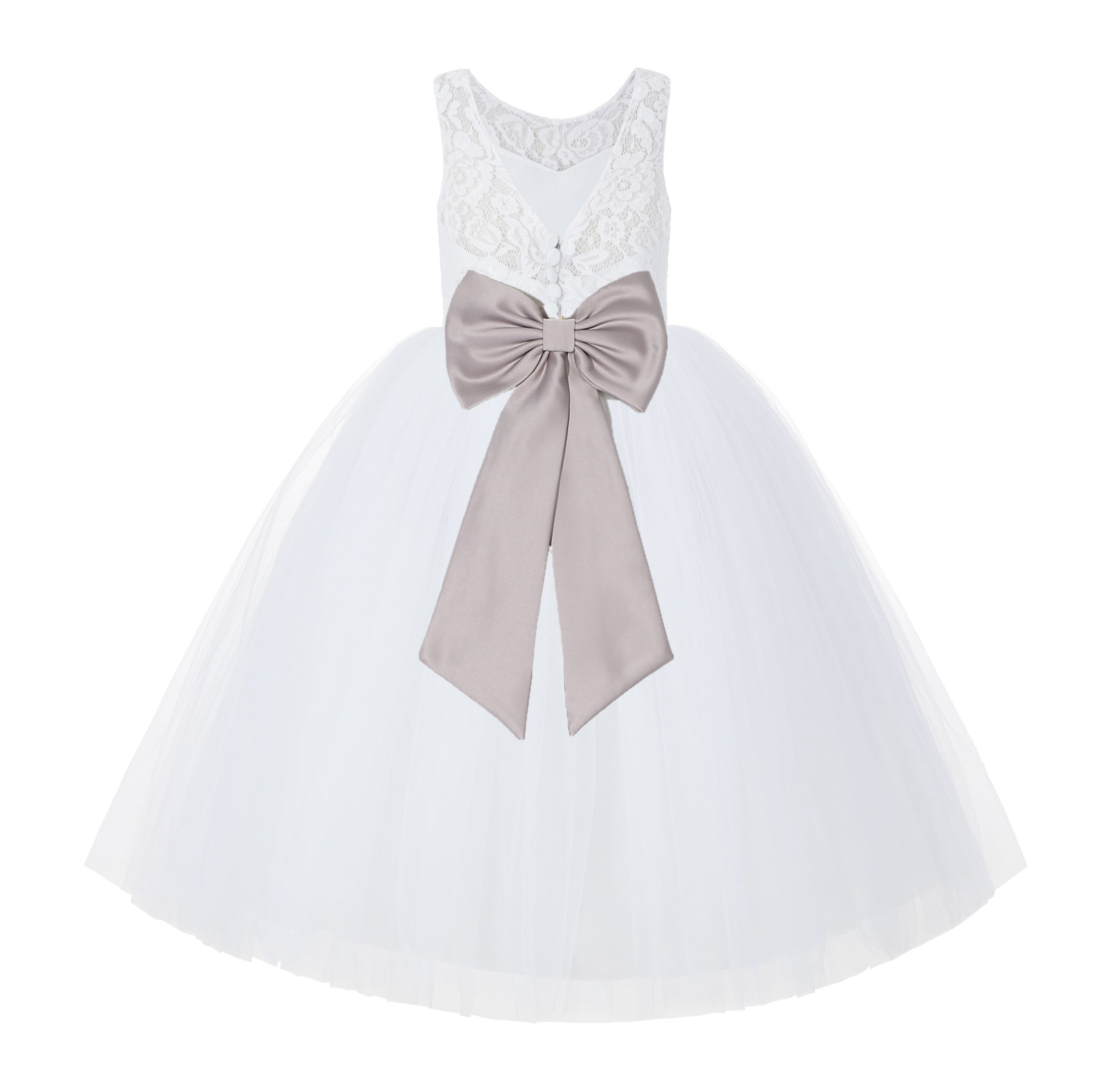 Ekidsbridal White Lace Back Tutu Tulle Flower Girl Dress Christening ...